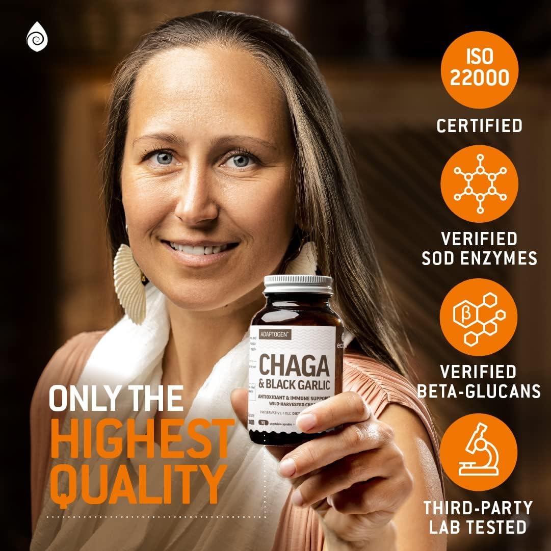 Wild Chaga Mushroom & Aged Black Garlic Capsules - 1500mg Antioxidant ...