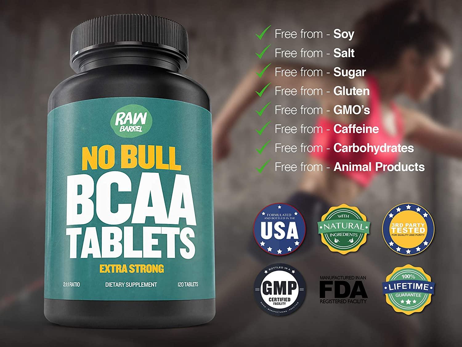 BCAA Tablets 1000mg - 120 Pills, 2:1:1 Ratio, Non-GMO - Raw Barrel ...
