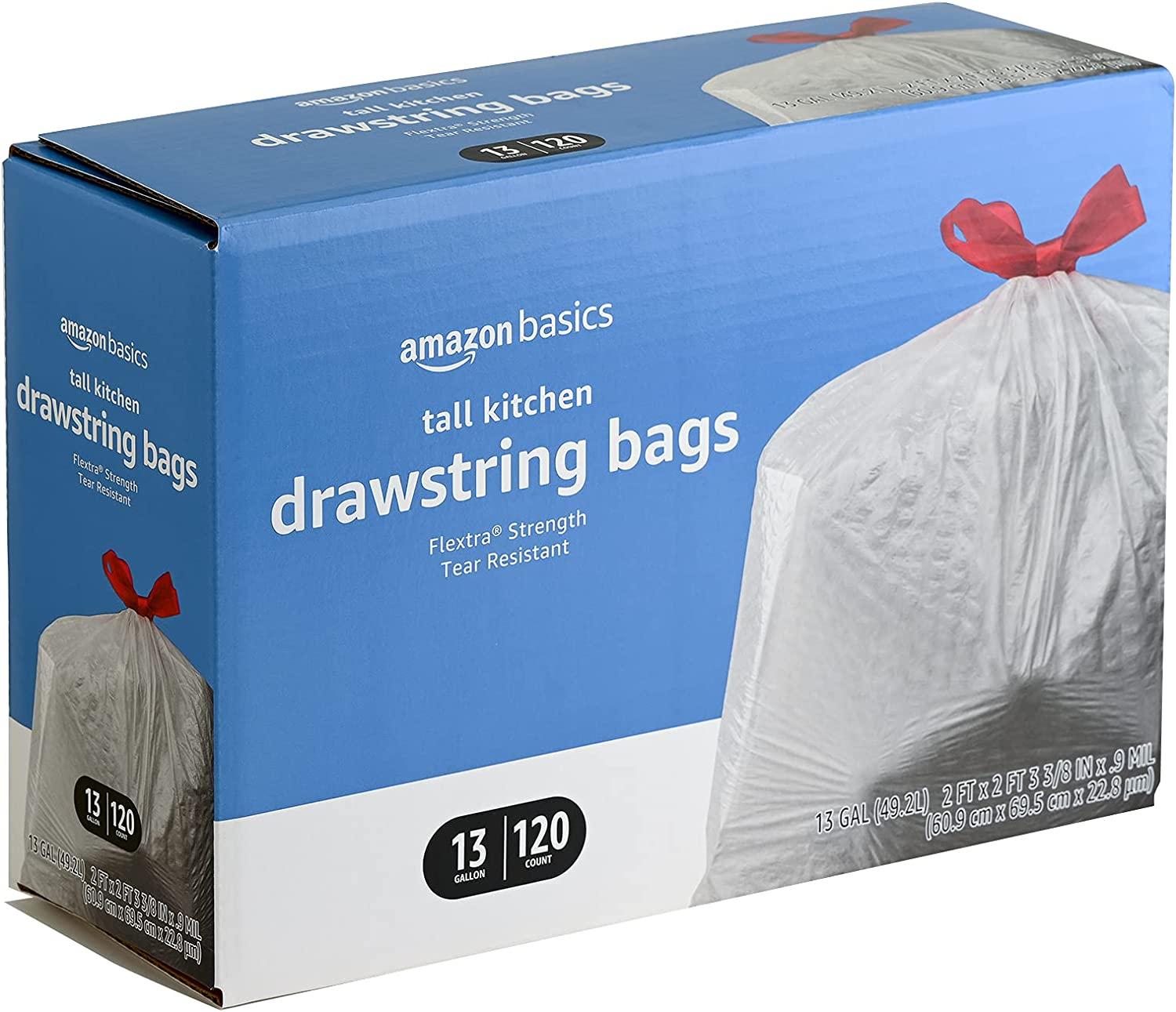 Amazon Basics Flextra Tall Kitchen Drawstring Trash Bags - 13 Gallon ...