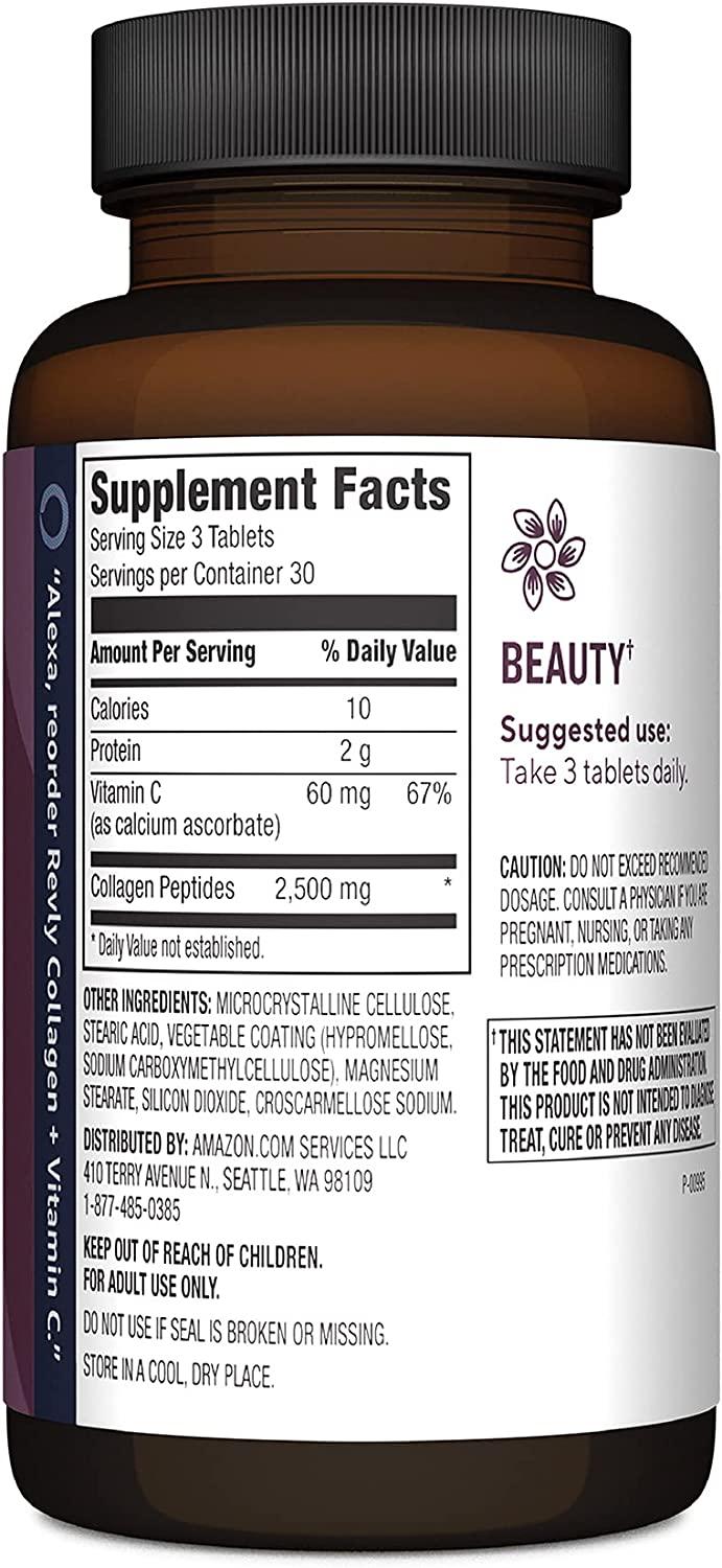 Revly Collagen Peptides + Vitamin C Tablets - 2500mg per Serving - 90 Count