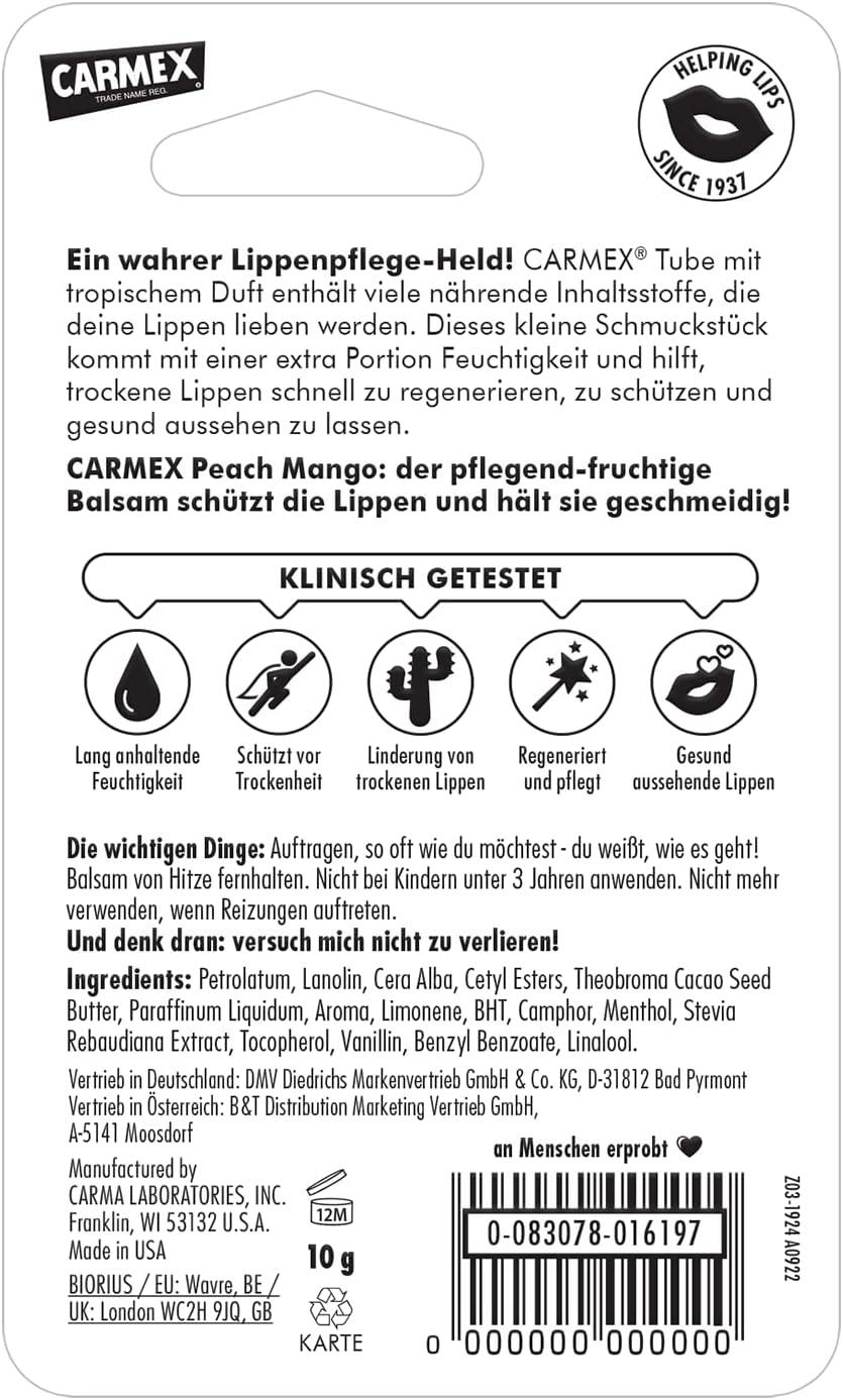 Carmex Peach Mango Tube Moisturizing and Soothing Lip Balm for Chapped ...