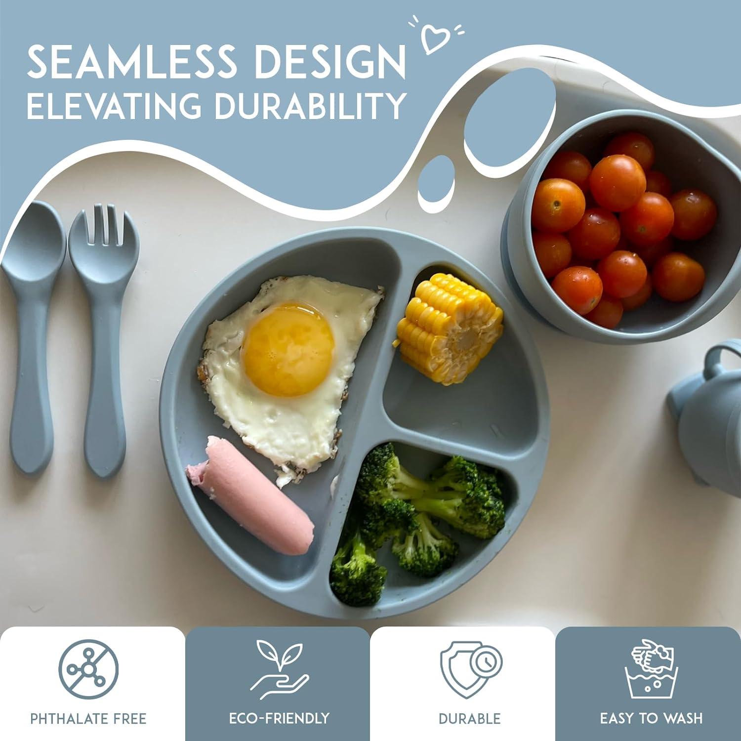 Baby Feeding Silicone Set | Weaning Kit with Suction Plate, Bowl, Bib ...