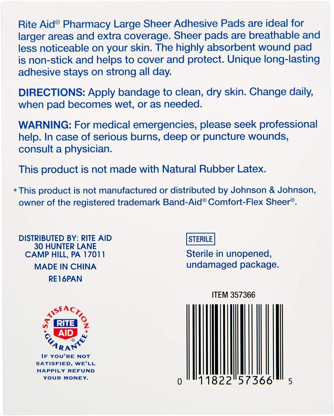 Rite Aid Sheer Adhesive Bandages 3x4 - 20 Count | Sterile Non Stick Pad ...