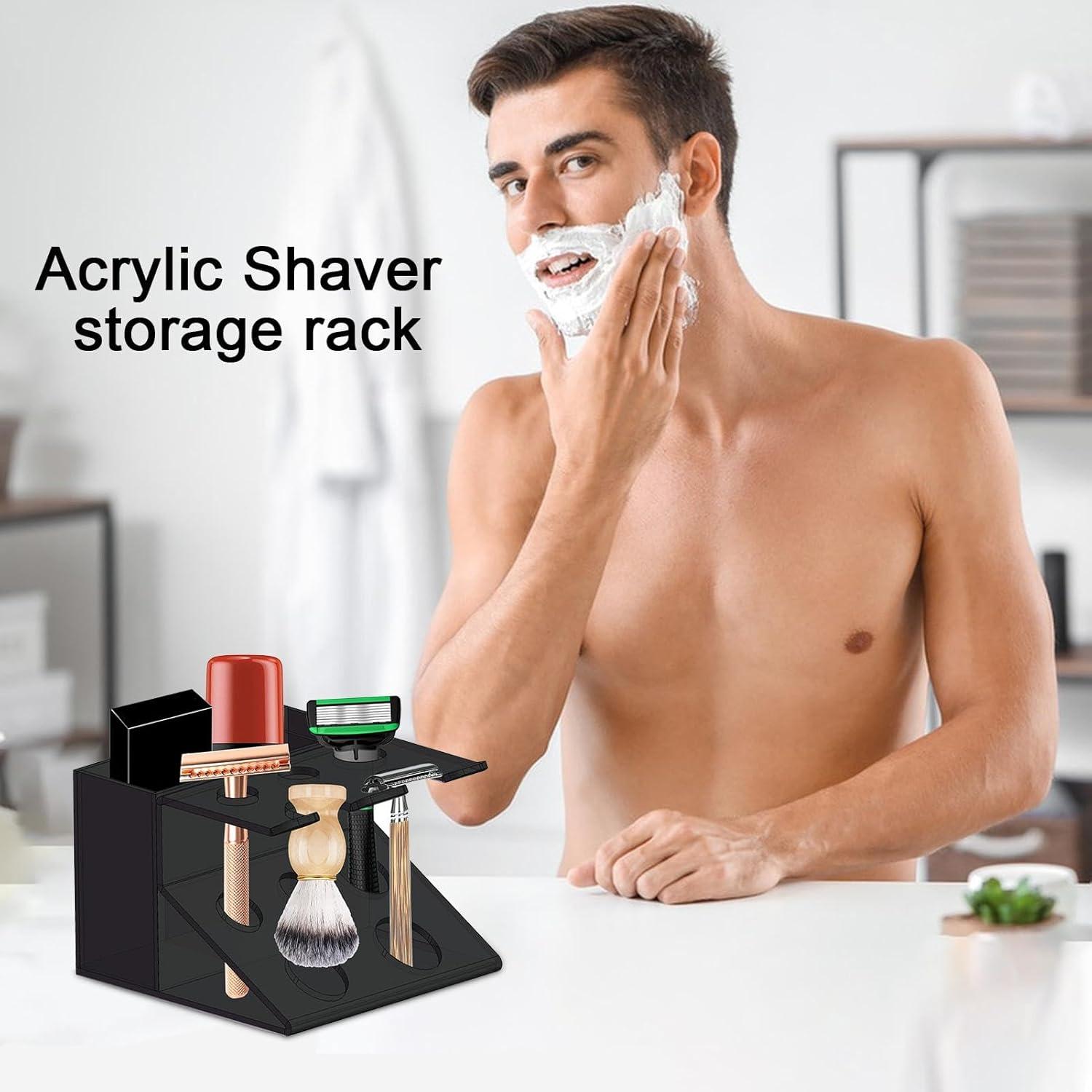 Premium Acrylic Shaver Holder & Brush Stand | Stylish Transparent ...