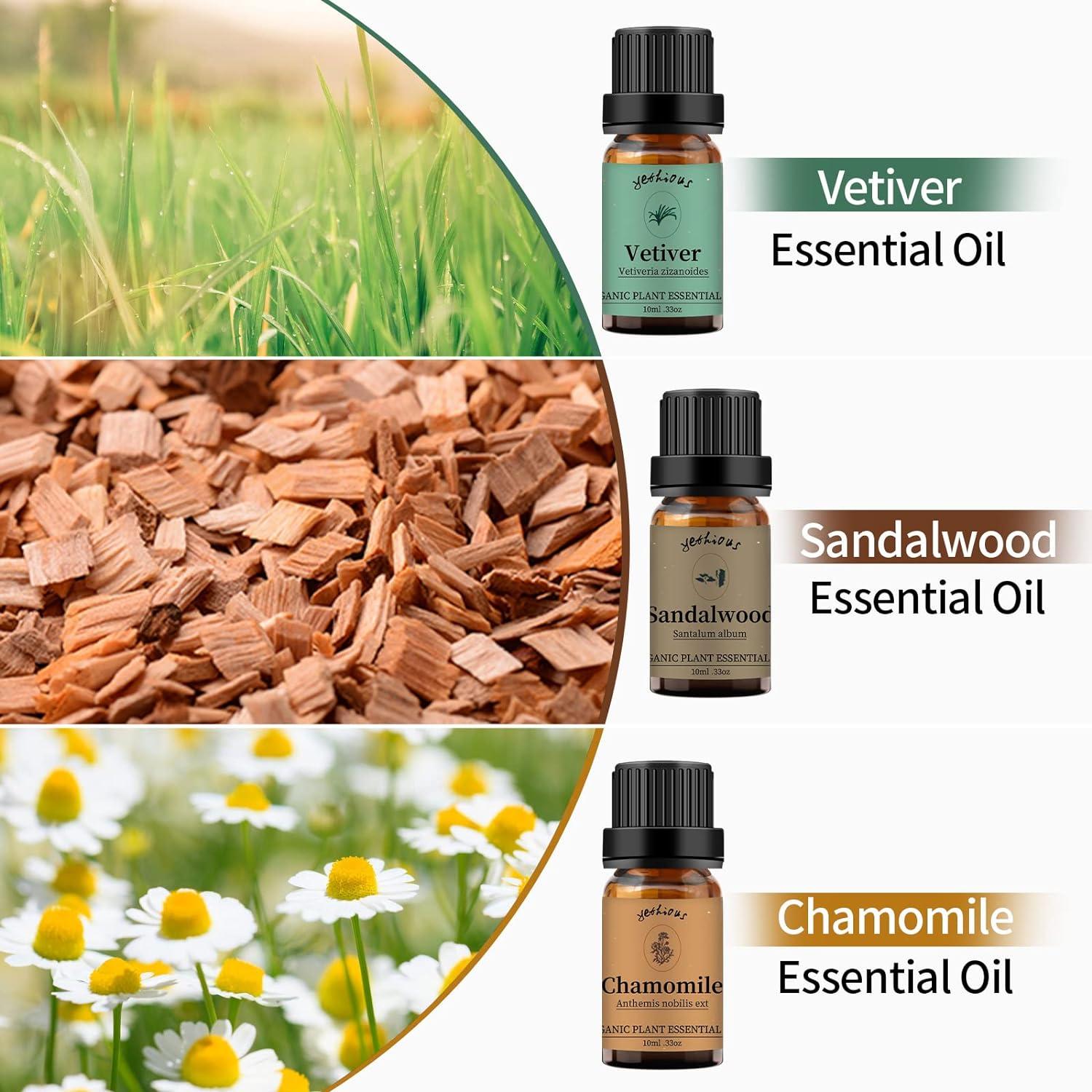 Chamomile Sandalwood Vetiver Essential Oils Set 100% Pure Premium Grade Natural Fragrance Oil ...