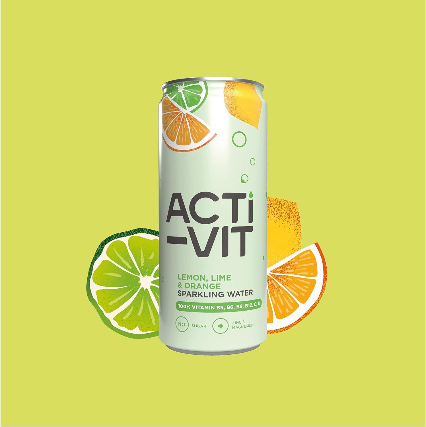 Acti-Vit Sparkling Flavoured Vitamin Water Cans - B Vitamins B5 B6 B9 ...