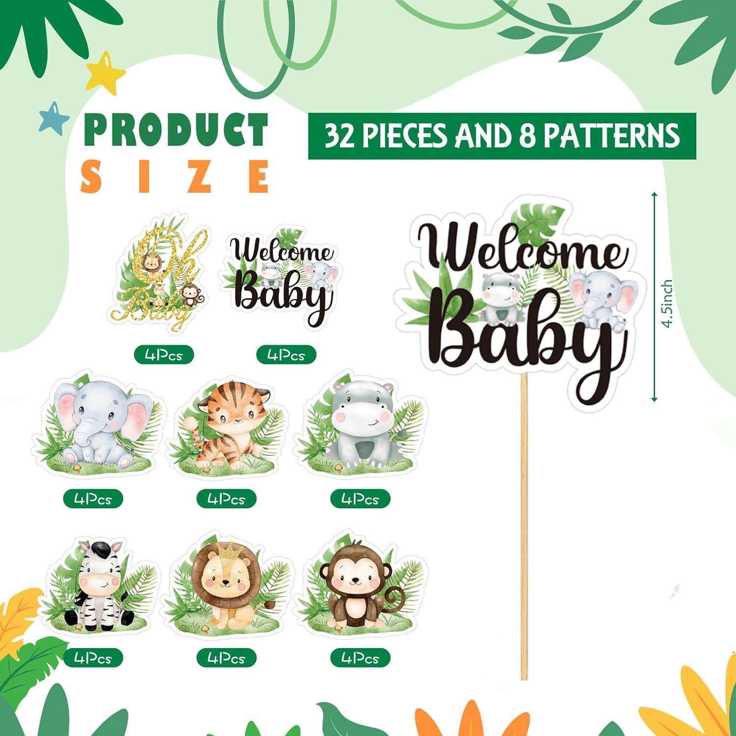 Weecent 64 Pcs Safari Baby Shower Cupcake Decoration Set Include Jungle ...