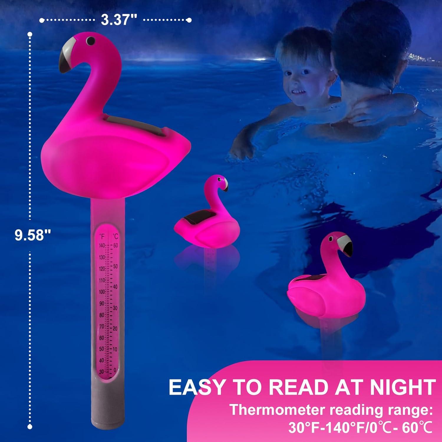 Lanblu Floating Pool Thermometer - Solar-Powered Flamingo Night Light ...