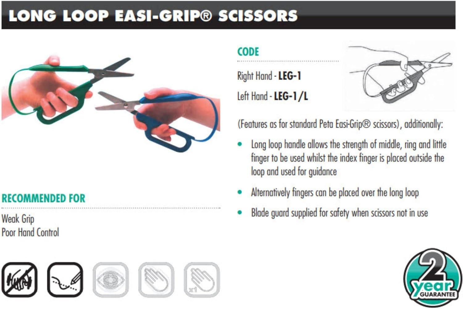 PETA Easi-Grip Long Loop Scissors Stainless Steel and Polymer Long Loop ...