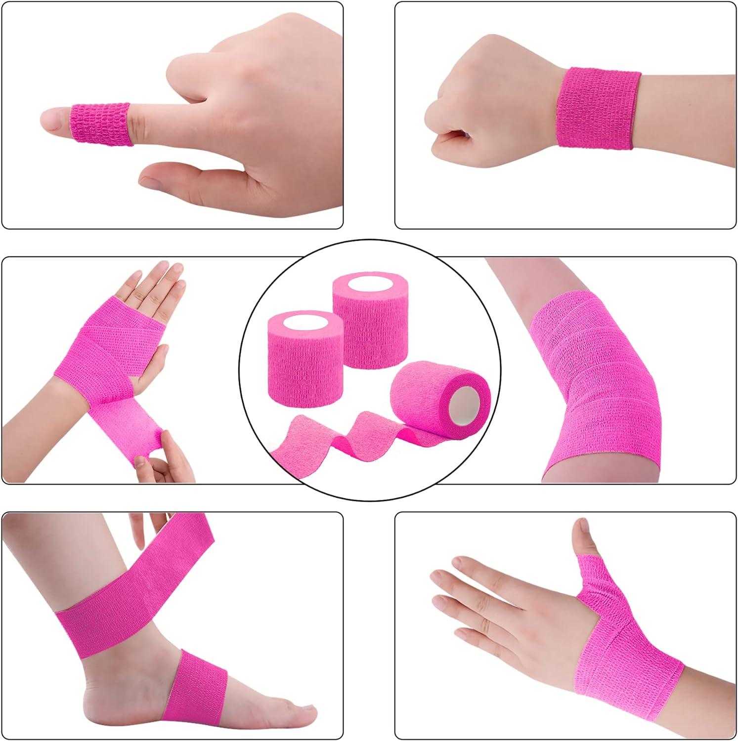 BQTQ 8 Rolls Neon Pink Cohesive Bandage 2 Inch - Self Adherent Sport ...
