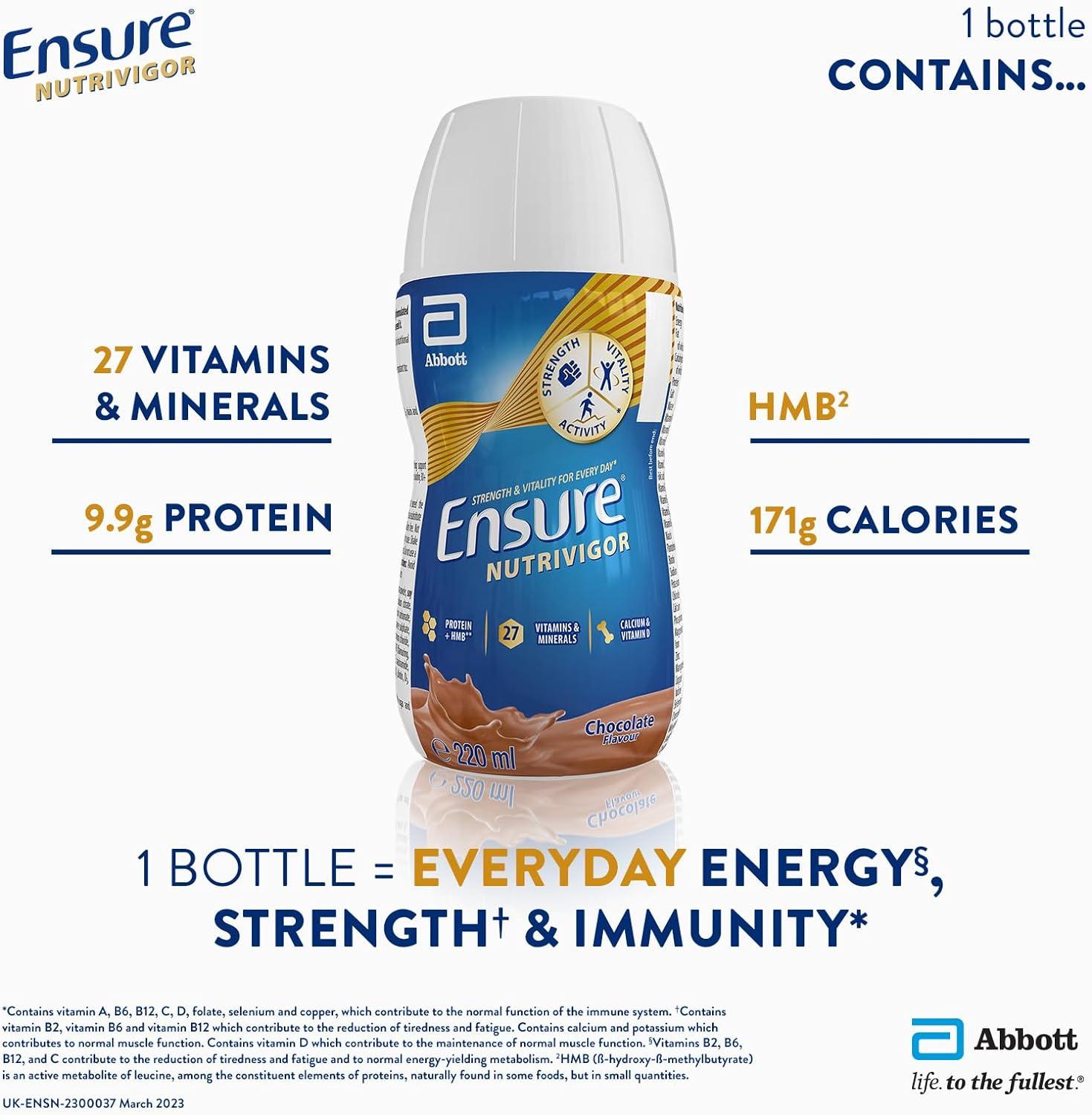 Ensure NutriVigor Nutritonal Shake 220ml x 12 Chocolate Flavour Support ...