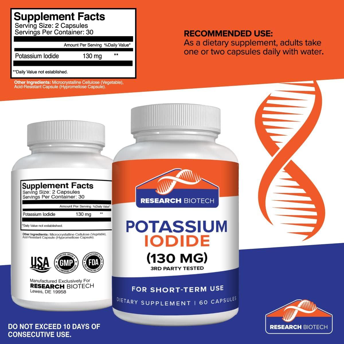 Potassium Iodide 130mg - 60 Capsules for Thyroid Support | Dietary ...
