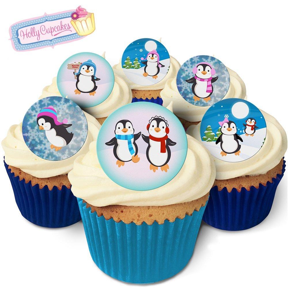 24 Edible Pre-Cut Wafer Round Cake Toppers: Penguins | Buy Now with ...