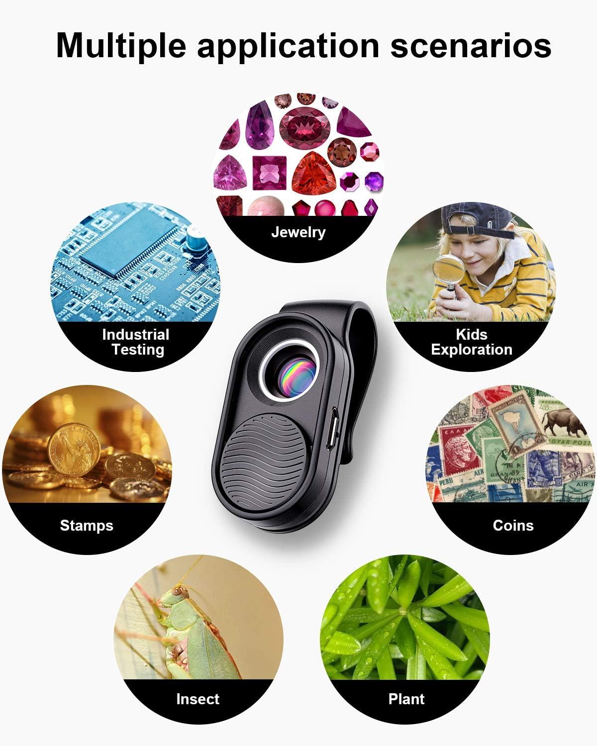 100X Mini Pocket Phone Microscope with LED Light - Portable Microscope ...