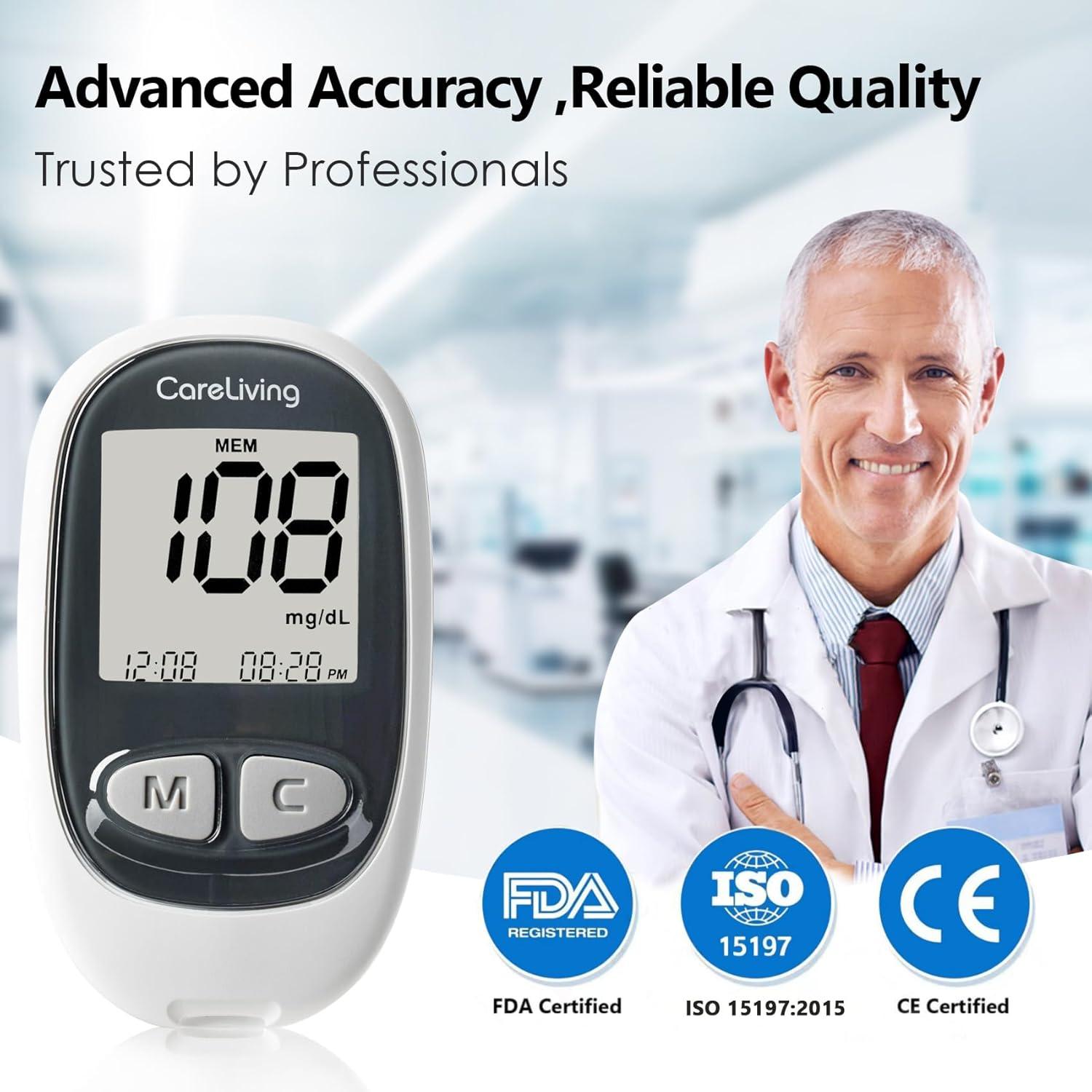MM1100 Blood Glucose Monitor Kit | 100 Test Strips & Lancets | Portable ...