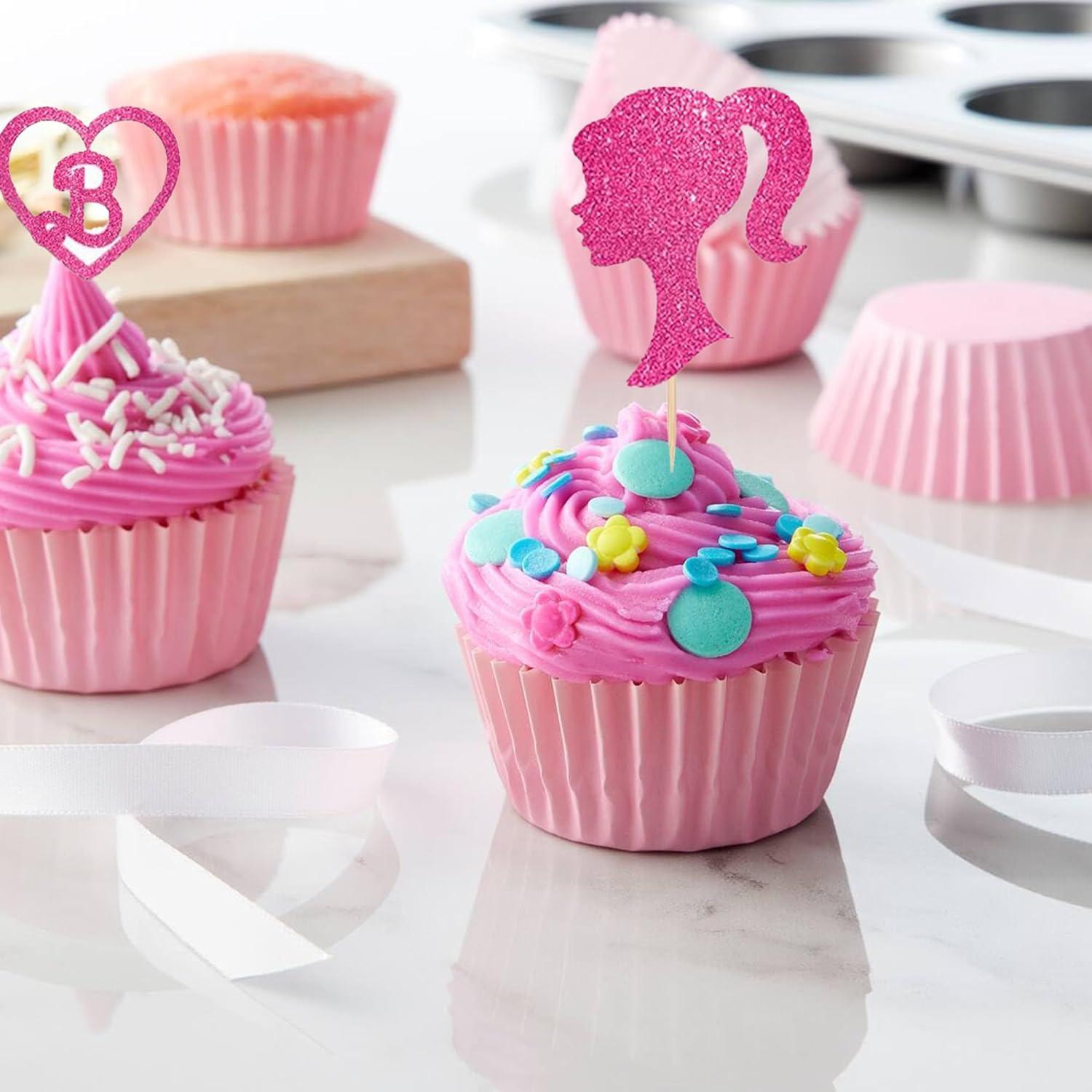 15Pcs Pink Cupcake Toppers and Pink Glitter Girls Cupcake Topper for ...