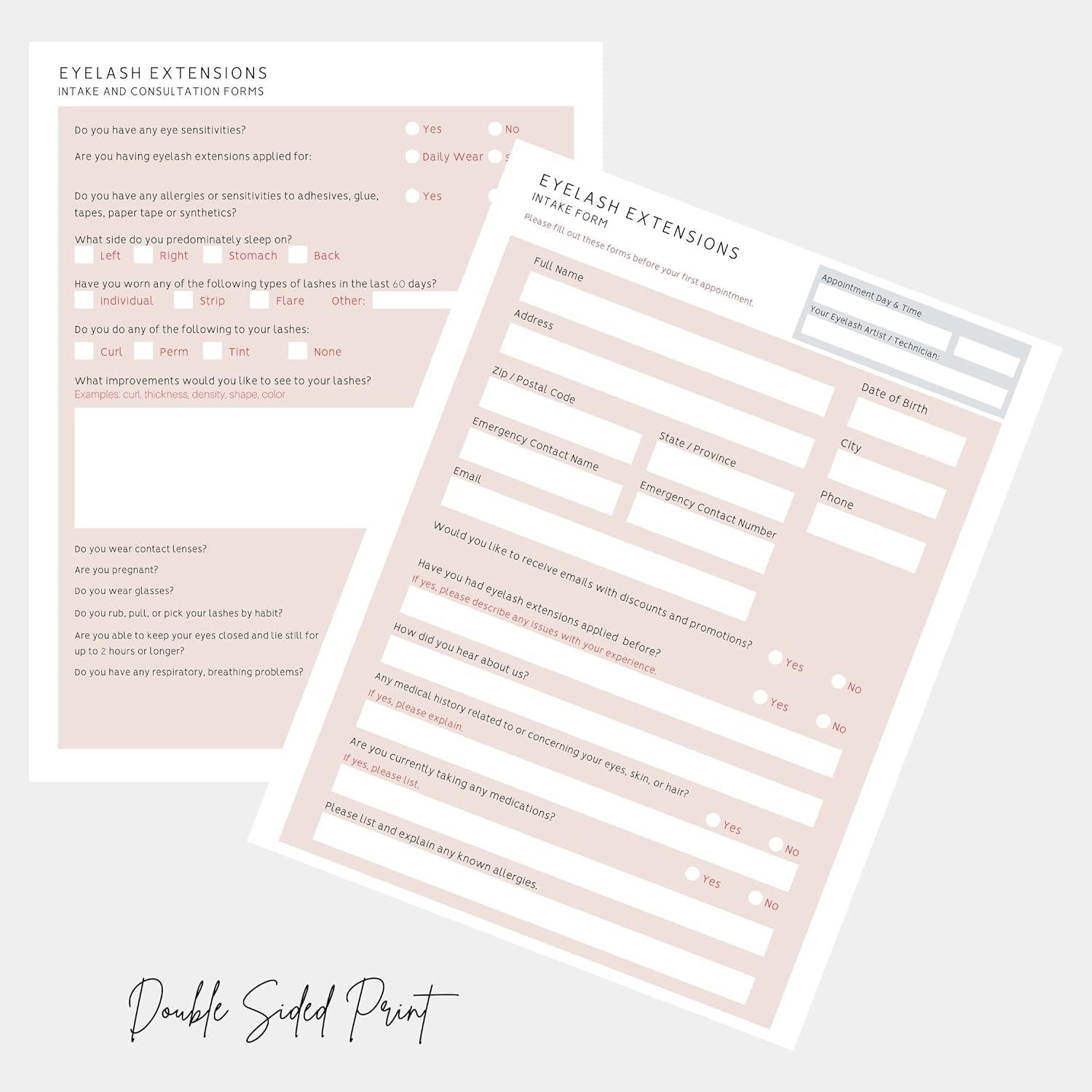 Lash Extension Consent & Aftercare Forms | 100 Pack | for Lash Artists ...