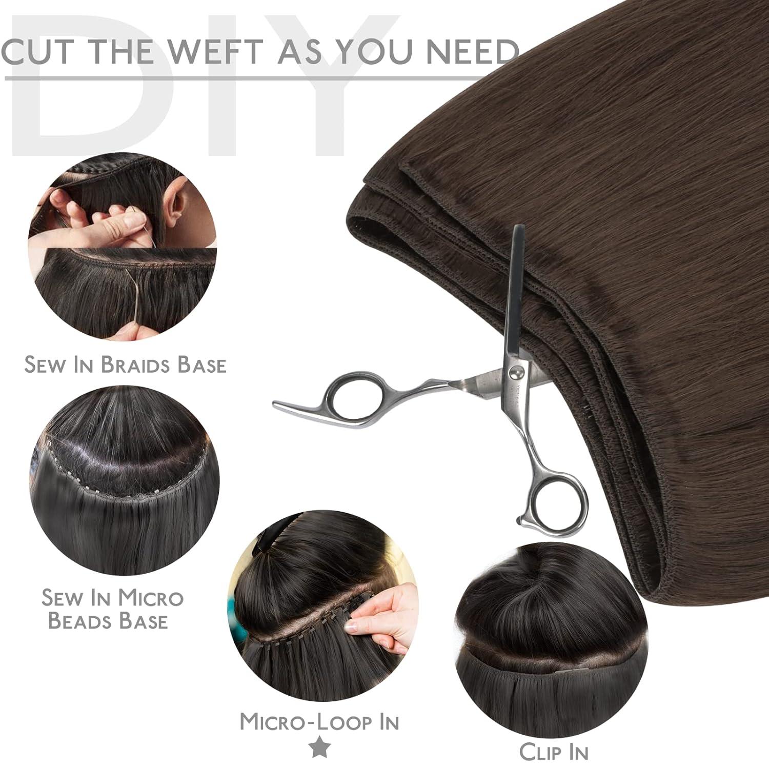 45cm Real Hair Extensions - Light Dark Brown Tresses for Sewing | 90g ...