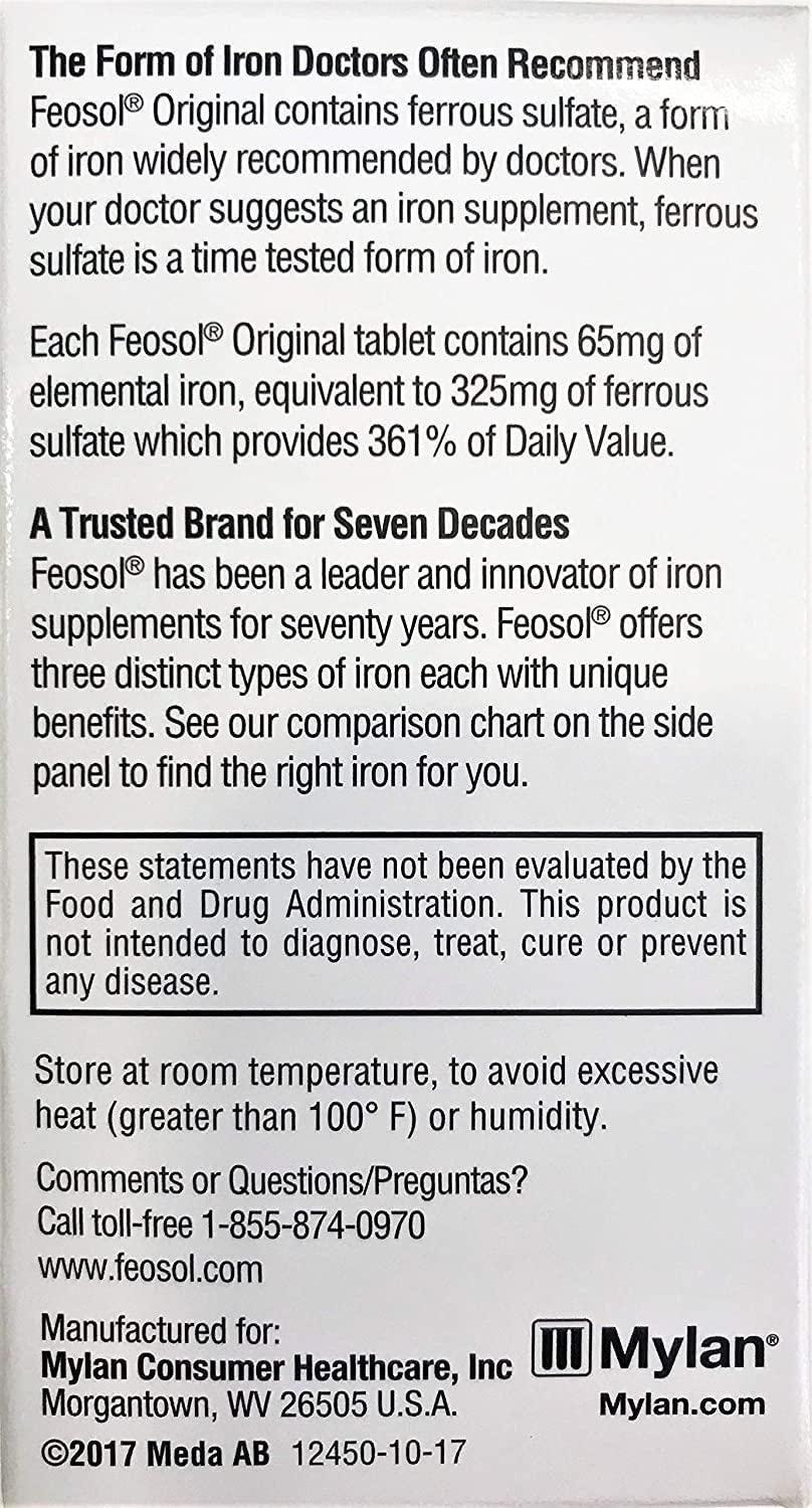 Feosol 325mg Iron Supplement Tablets - 120ct (4 Month Supply) for ...