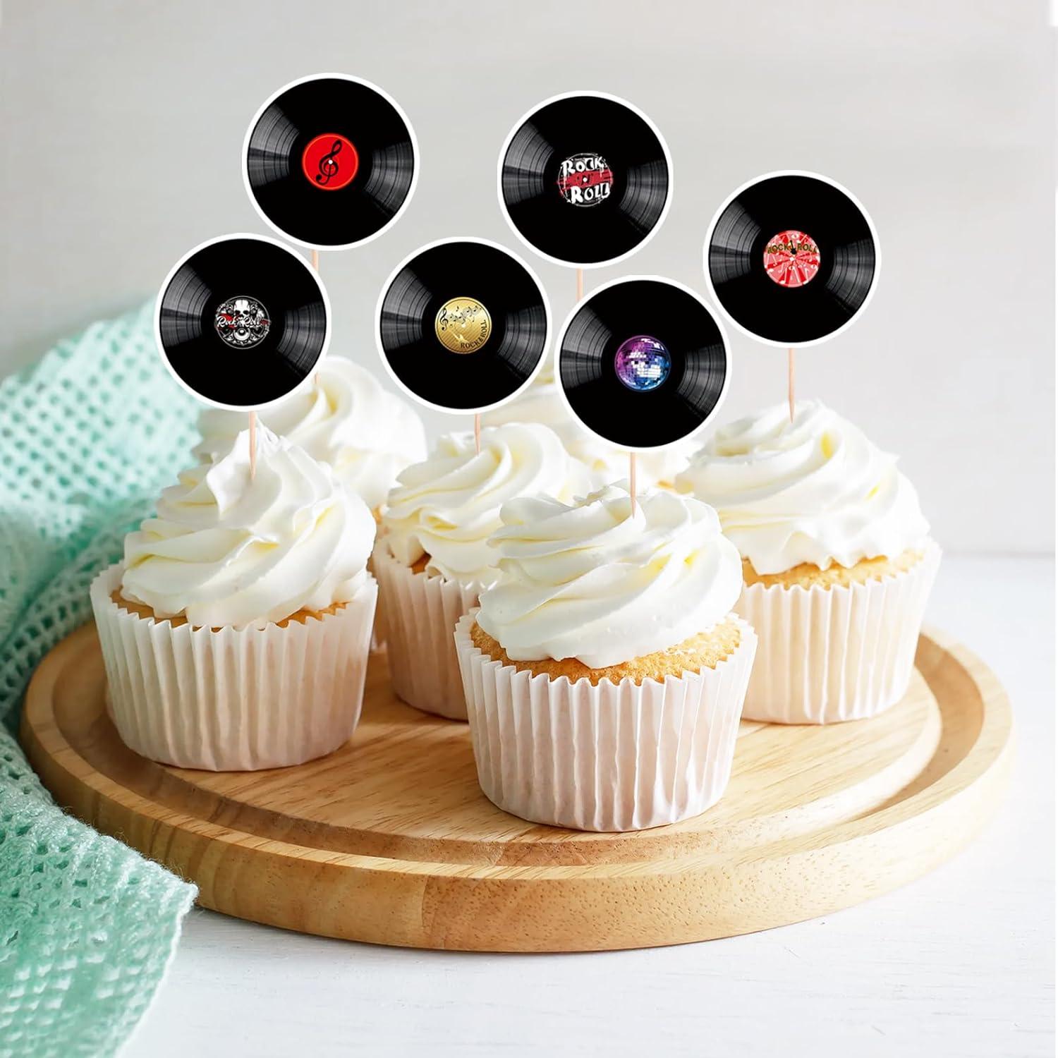 Black Glitter CD Dessert Cupcake Topper Retro 50s 60s CD Theme Theme ...