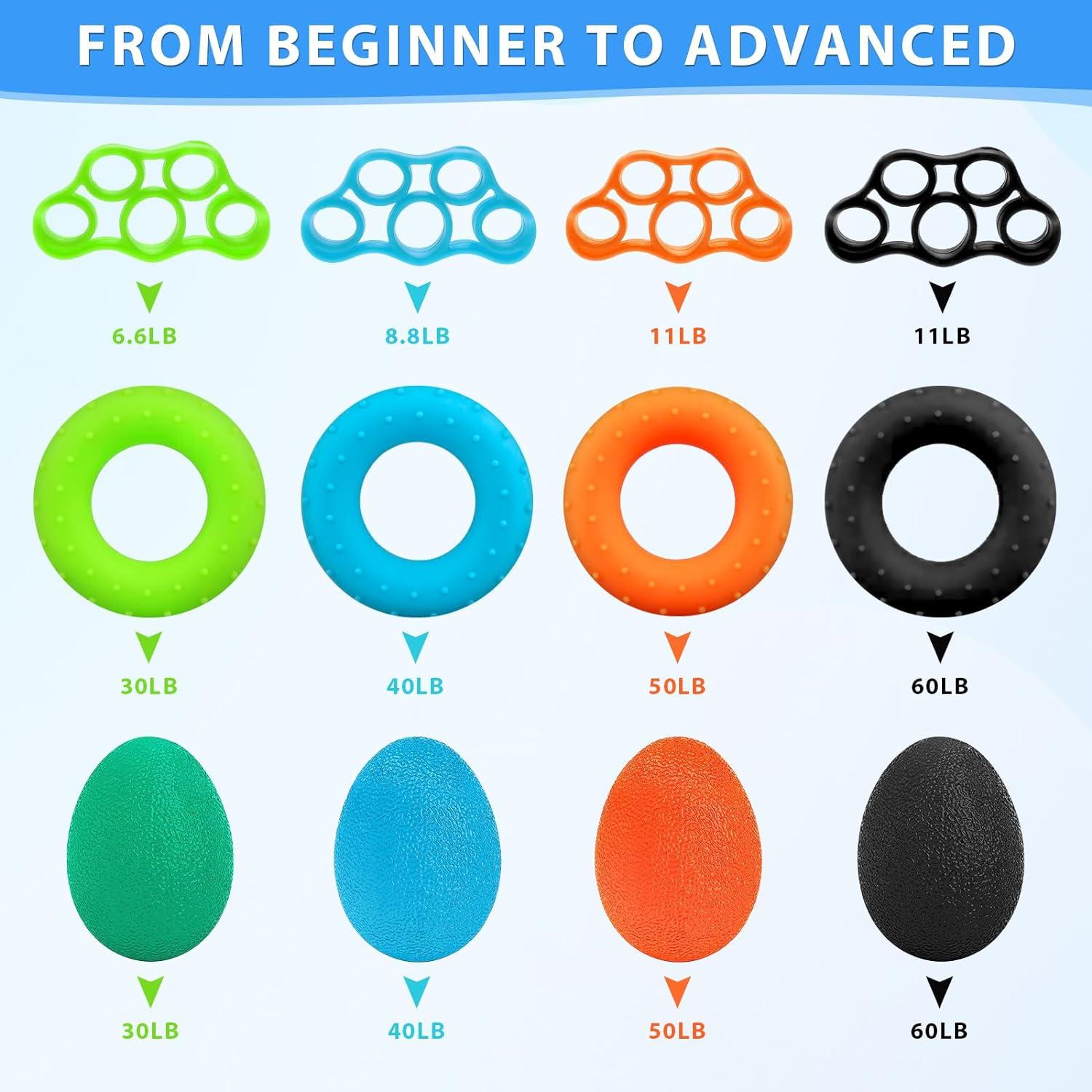 Aobope 12 Pack Finger Trainer Set - Egg-Shaped Grip Balls & Resistance ...