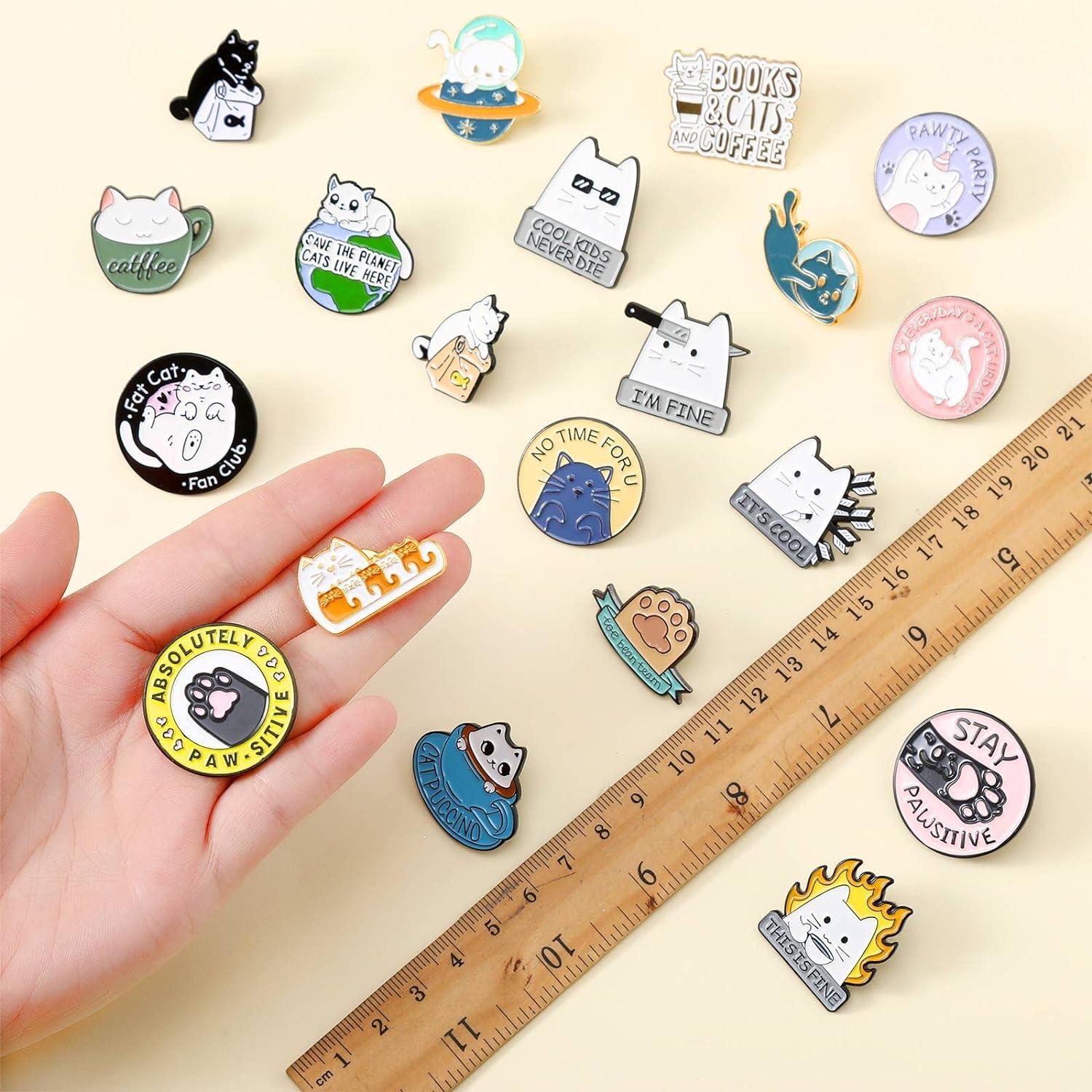 20 Piece Cat Enamel Pins Set - Cute Novelty Cartoon Animal Brooch Pins ...
