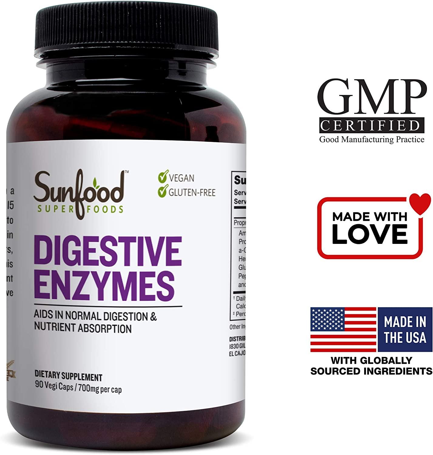 Sunfood Digestive Enzymes 700 mg - 90 Vegi Caps for Optimal Digestion ...