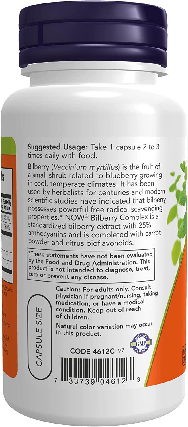 NOW Bilberry Complex 80mg with Beta-Carotene & Riboflavin - 100 Veg ...