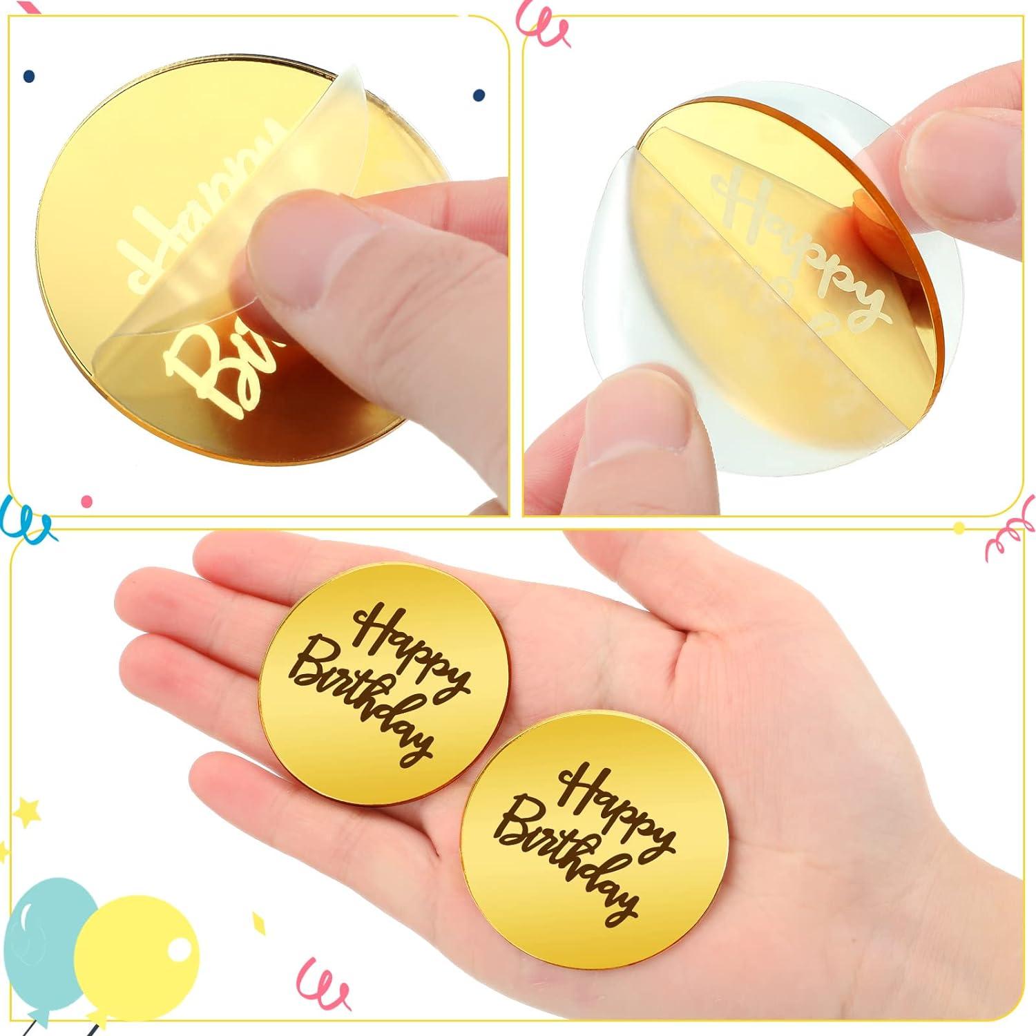 36 Pieces Acrylic Cake Disc Mirror Cupcake Toppers Happy Birthday Cake ...