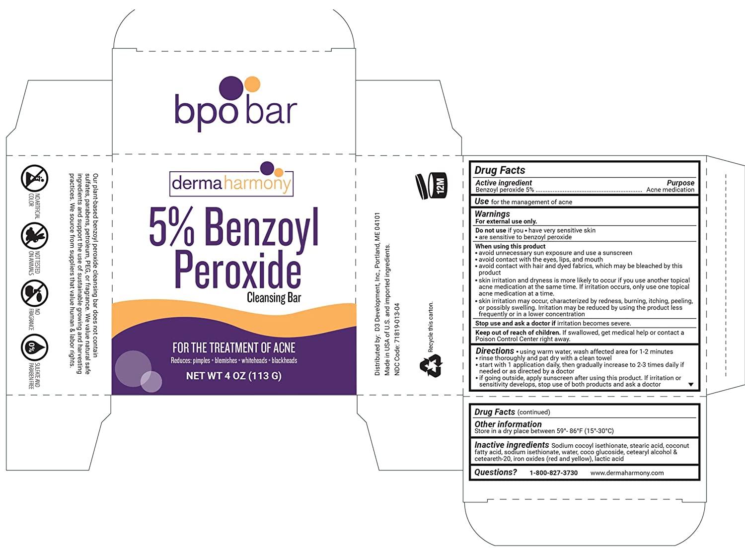 Dermaharmony 5% Benzoyl Peroxide Cleansing Bar for Acne - 4 oz | Buy ...