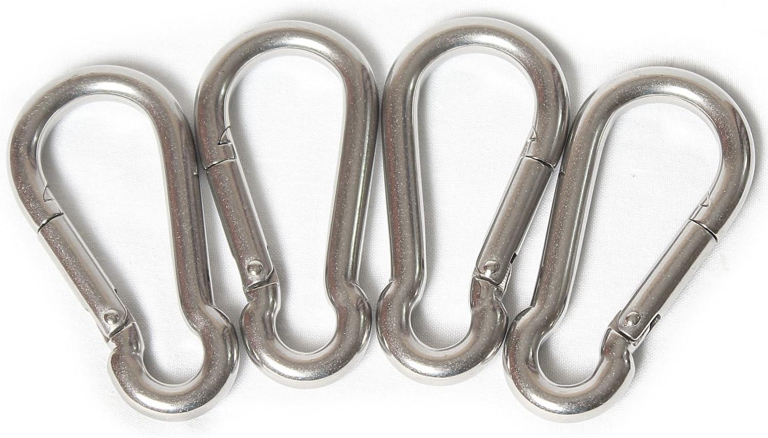 Set of 4 1/4 Inch Stainless Steel 316 Spring Snap Hook Carabiner - XYZ ...