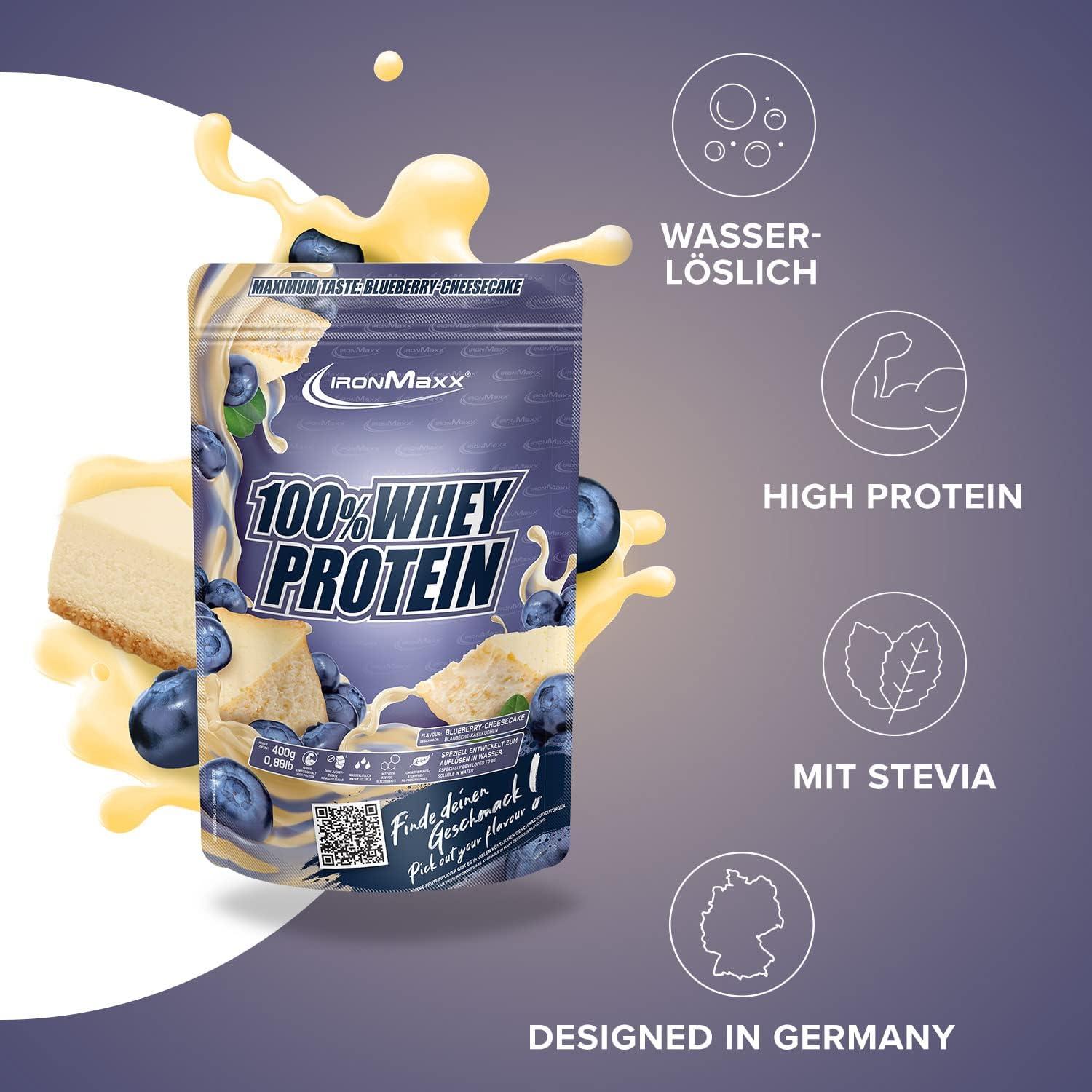 Ironmaxx 100% Whey Protein Powder - Blueberry Cheesecake 400g | Water ...