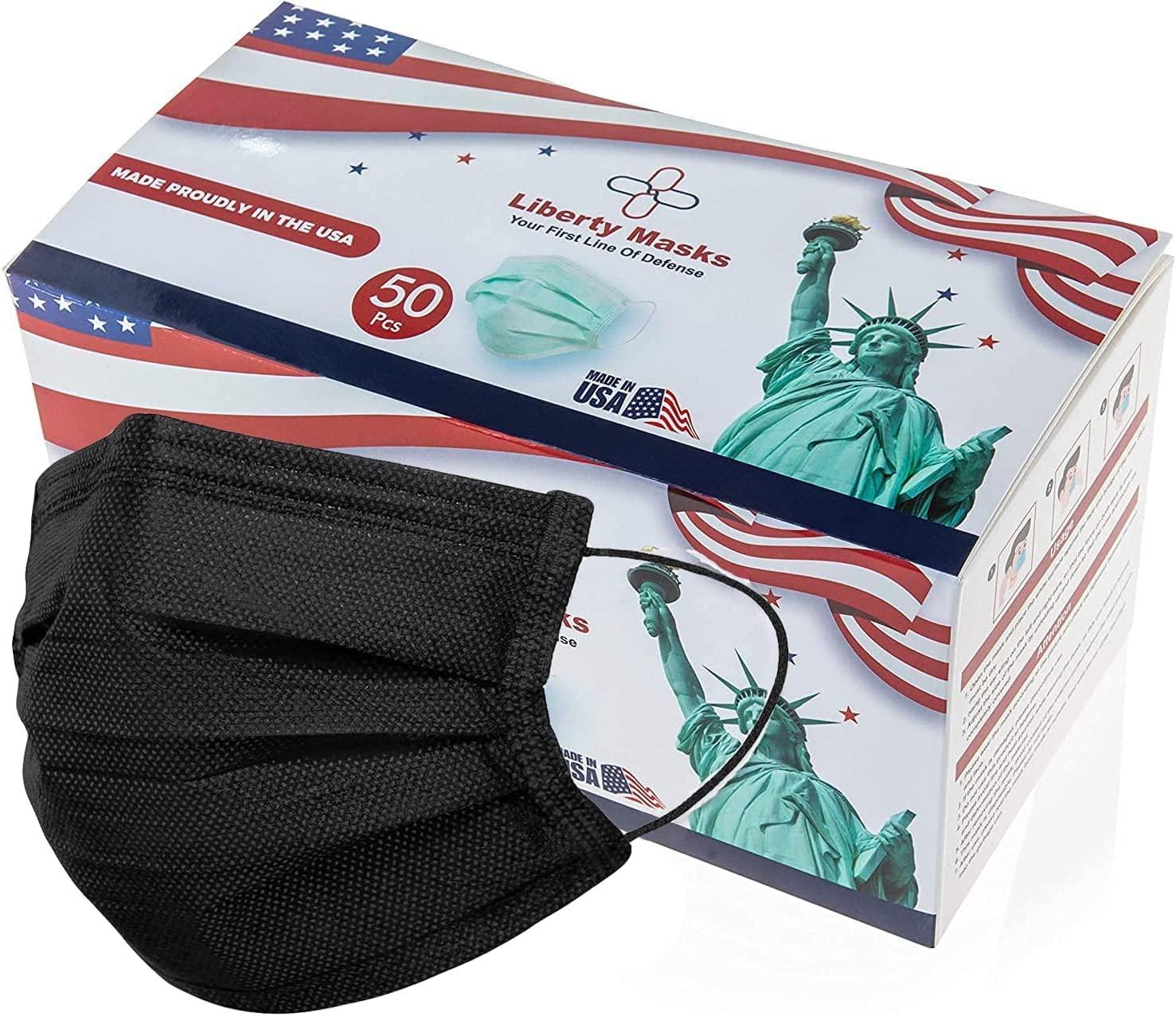 500-Pack Liberty Masks | Made in USA | Black 3-Ply Disposable Face ...