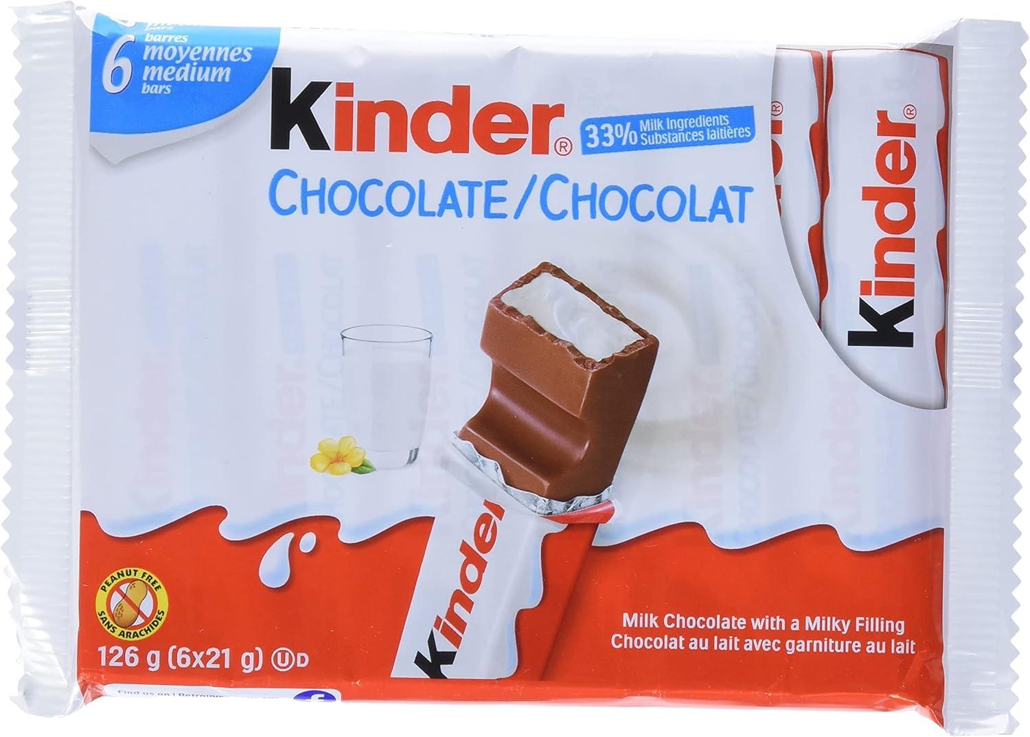 Kinder Chocolate Single Bars 6-Pack. Individually Wrapped Milk ...