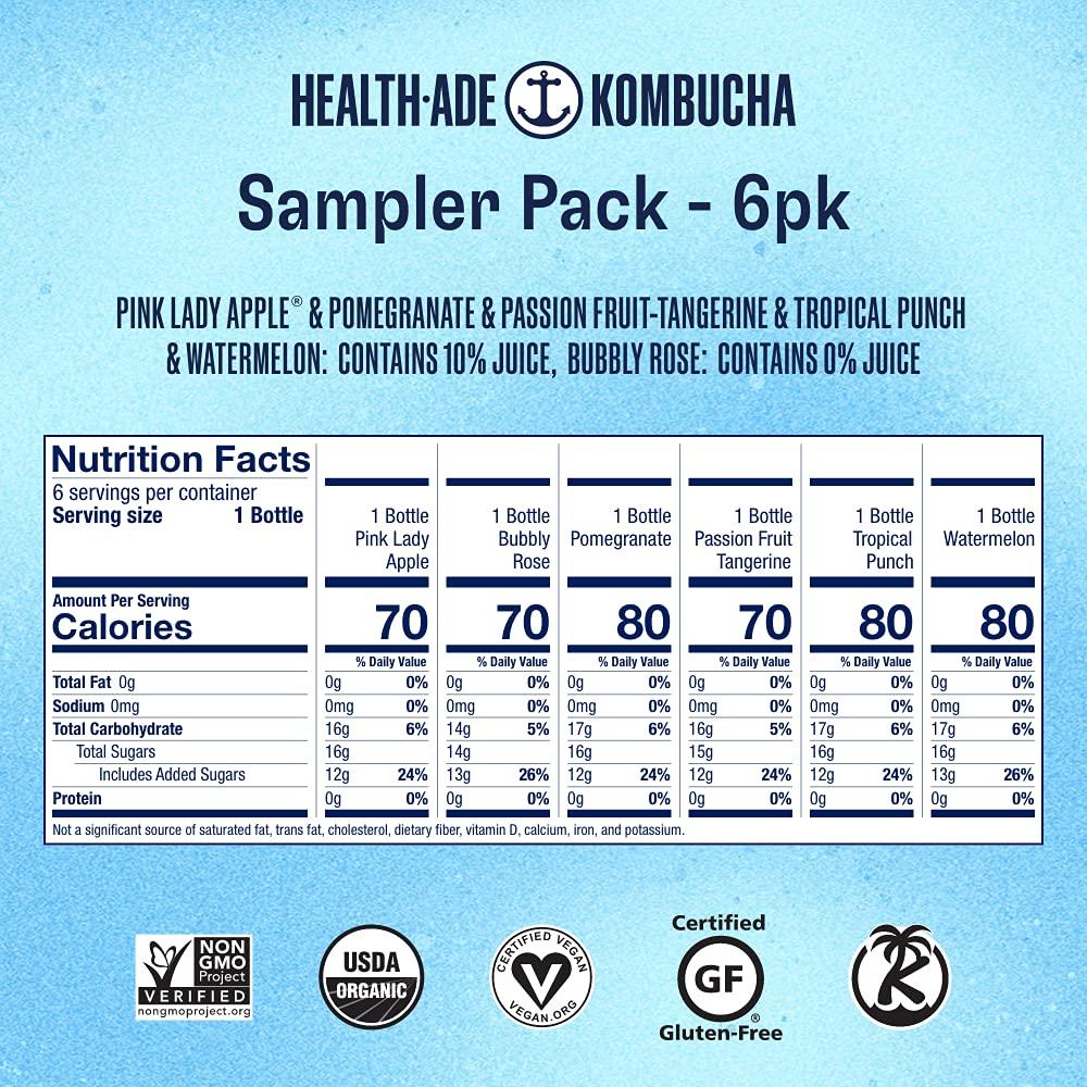 Organic Health-Ade Kombucha Tea - 6 Pack Sampler | Living Probiotics ...