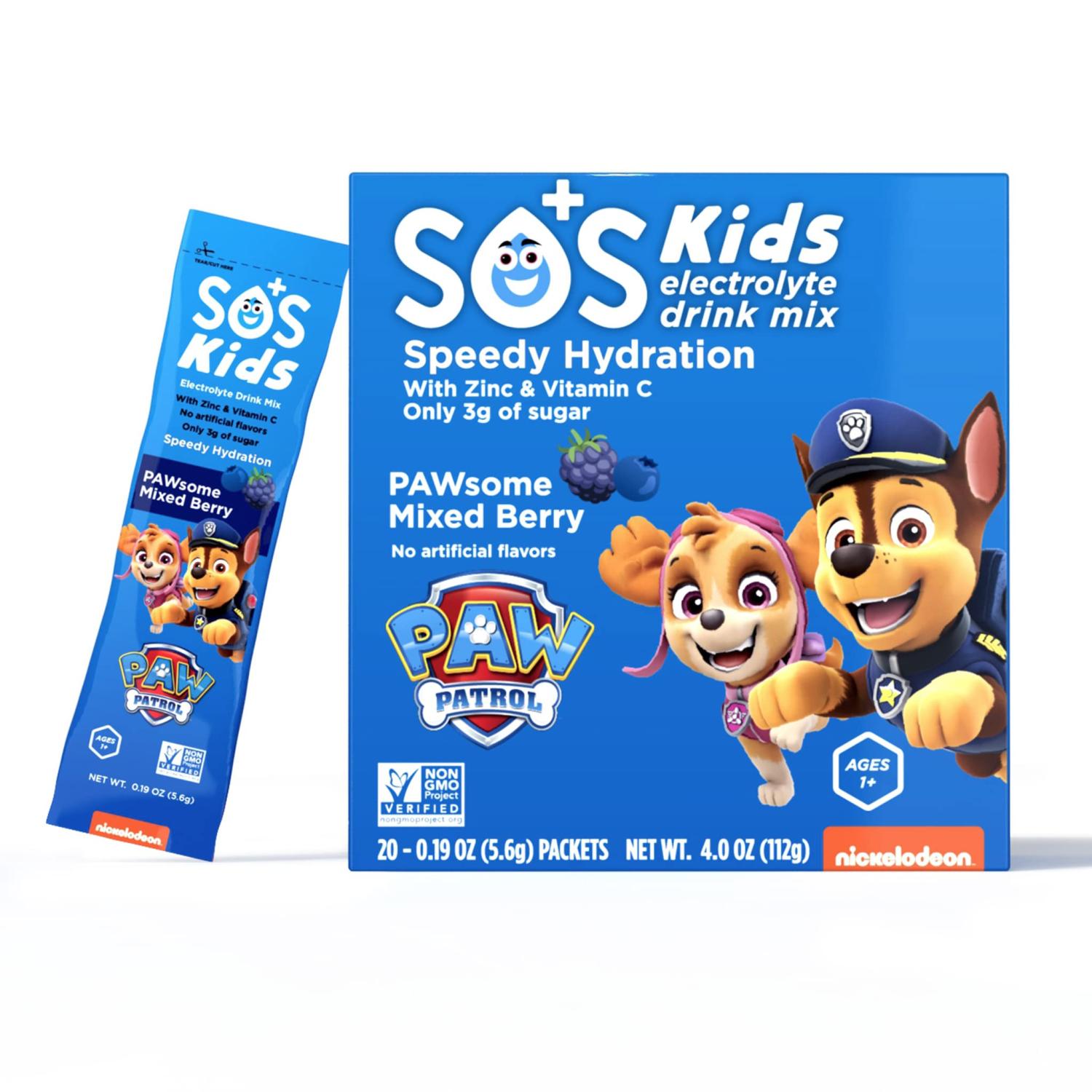 SOS Hydration Kids Paw Patrol Electrolyte Drink Mix - Mixed Berries ...