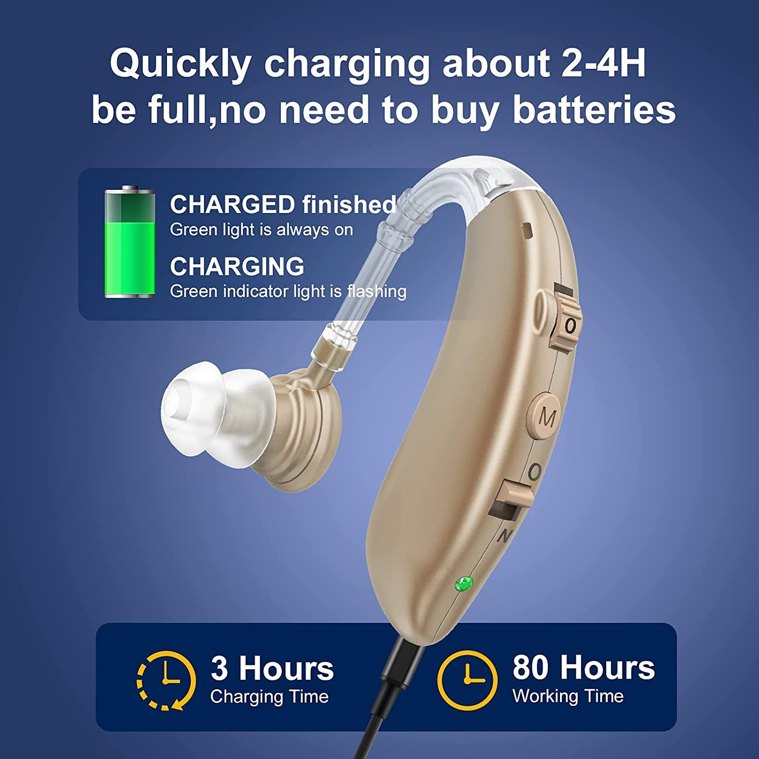 Rechargeable Noise Cancelling Hearing Aid for Seniors with Volume ...