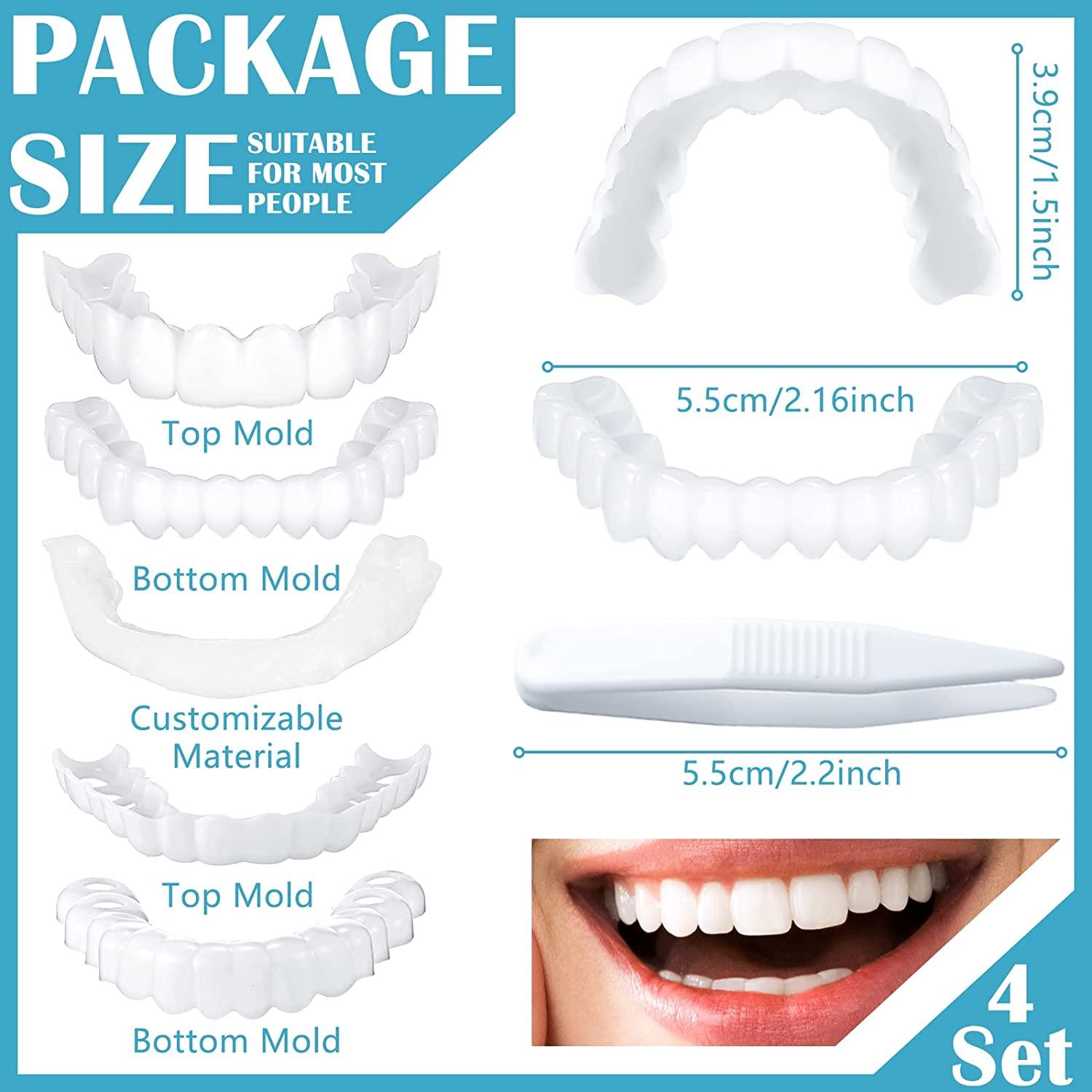 4 Set Fake Teeth Veneers: Temporary Denture Snap in Teeth for Men and ...