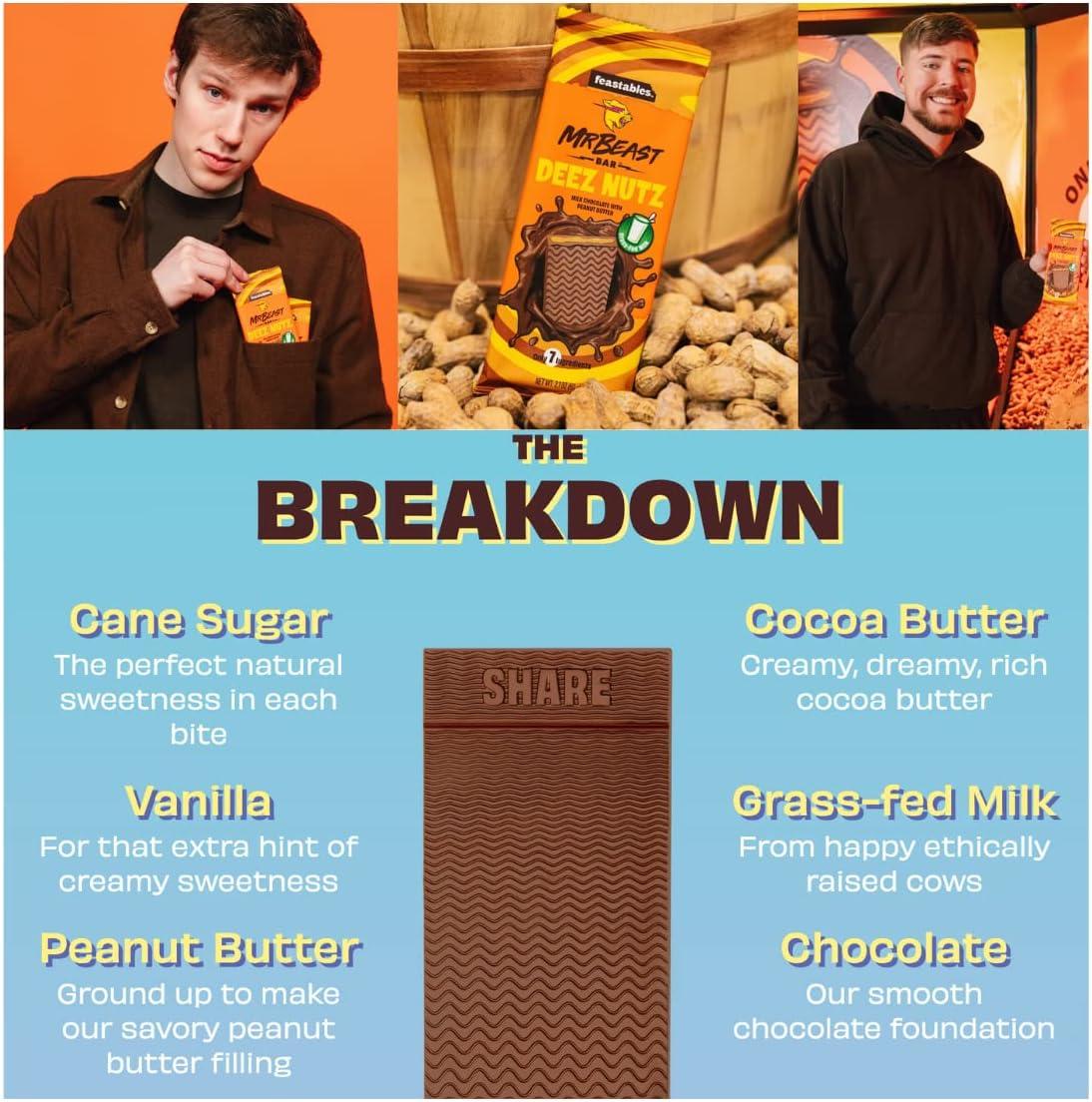 Feastables Mr Beast Bar Crunch & Deez Nutz Combo 1.0 gram Crunch + Deez ...
