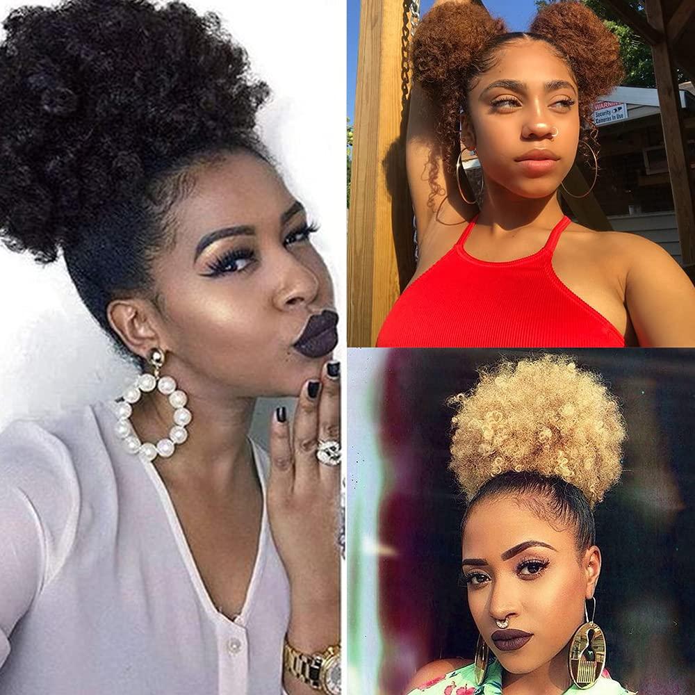 Synthetic Puff Afro Curly Hair Extensions - Black Purple Short Bun ...