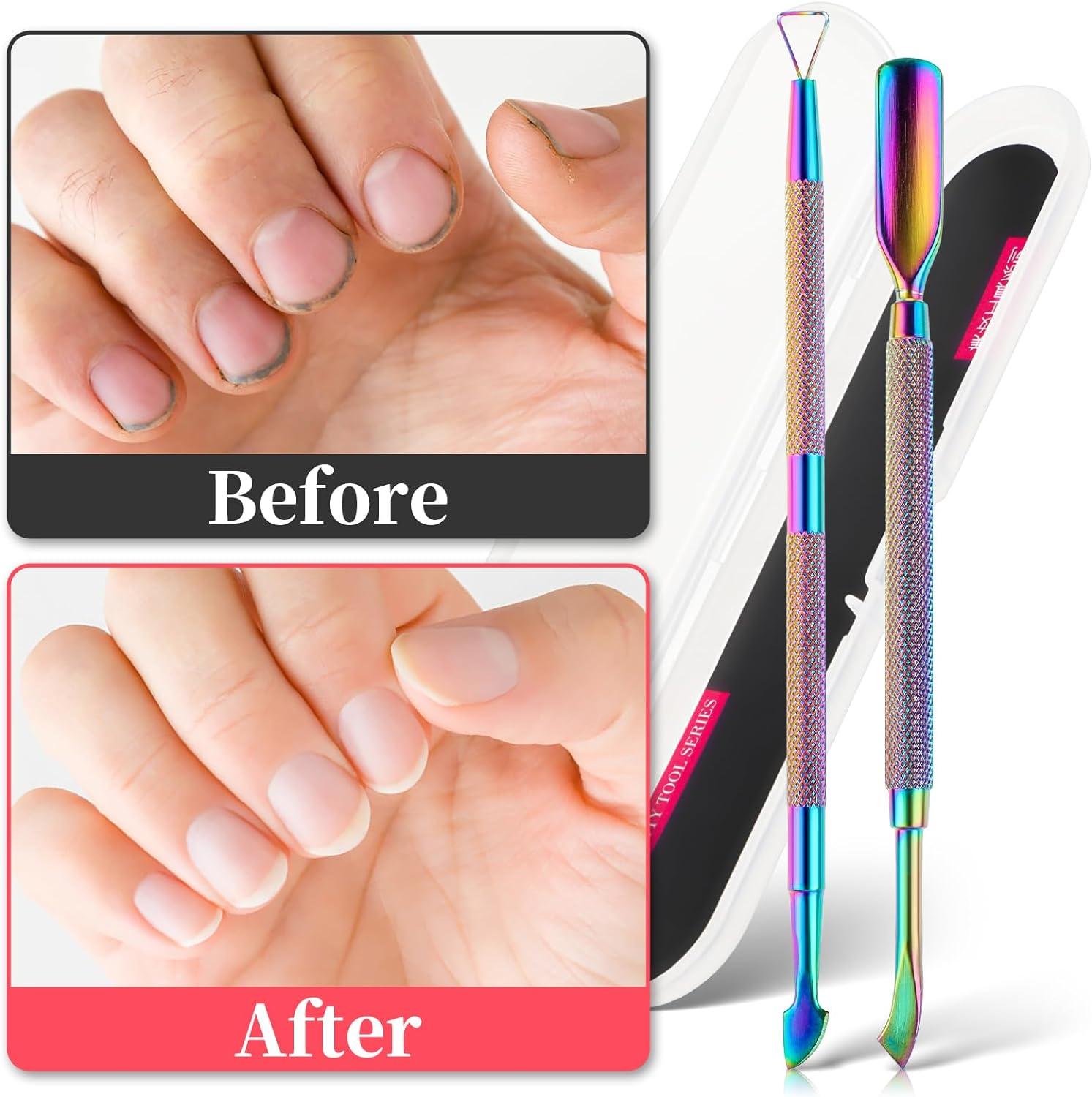 2PCS Stainless Steel Cuticle Pusher & Cutter Set for Manicure ...