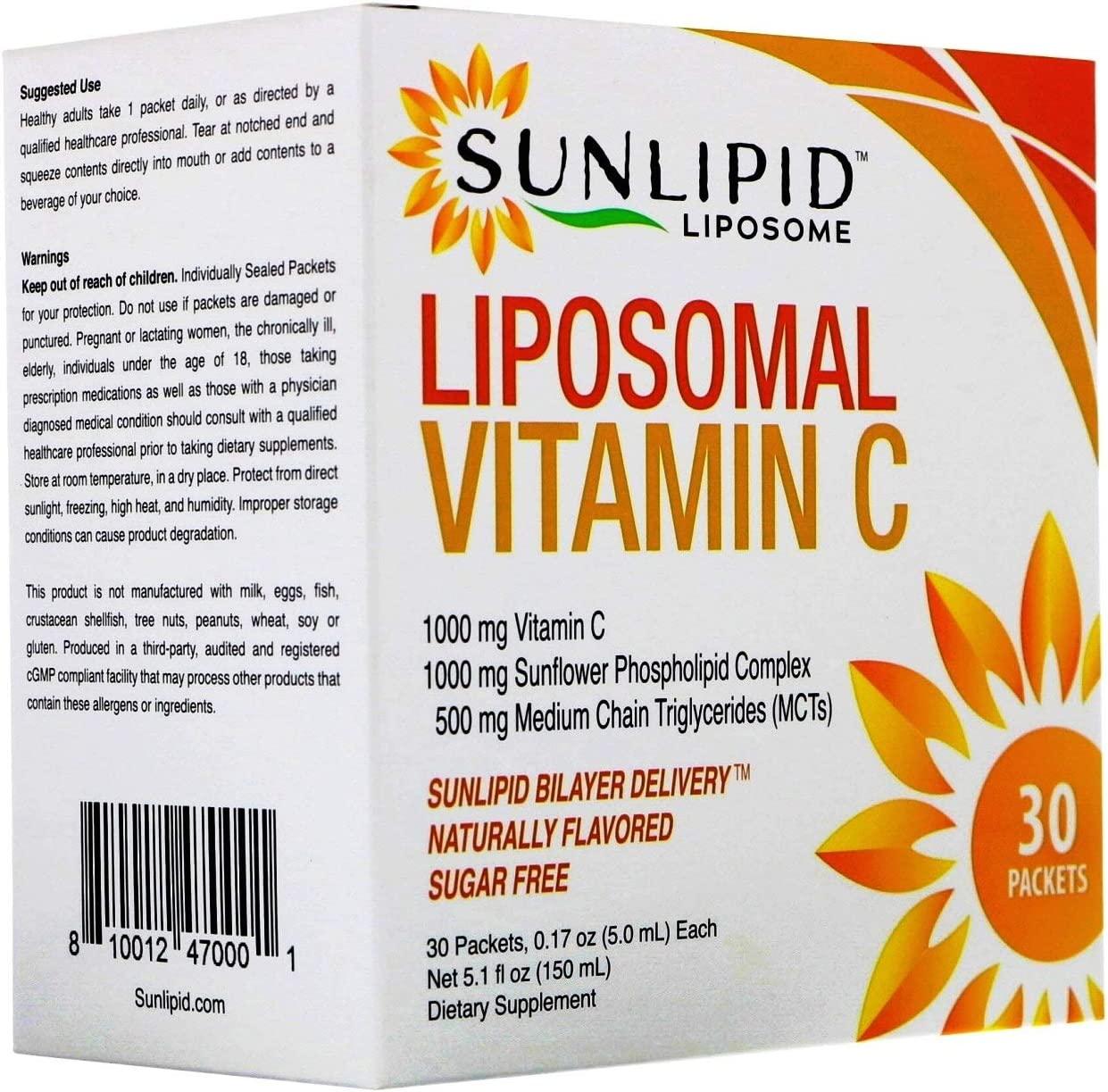 SunLipid Liposomal Vitamin C - Naturally Flavored 30 Packets (5ml Each) - Boost Immunity ...