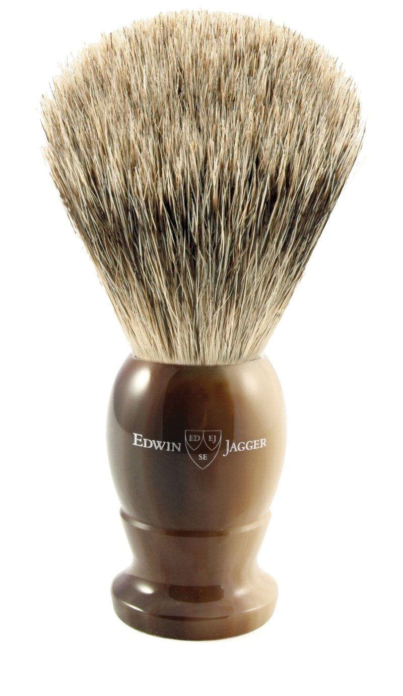 EDWIN JAGGER Small Badger Hair Shaving Brush - Horn Look | Premium ...