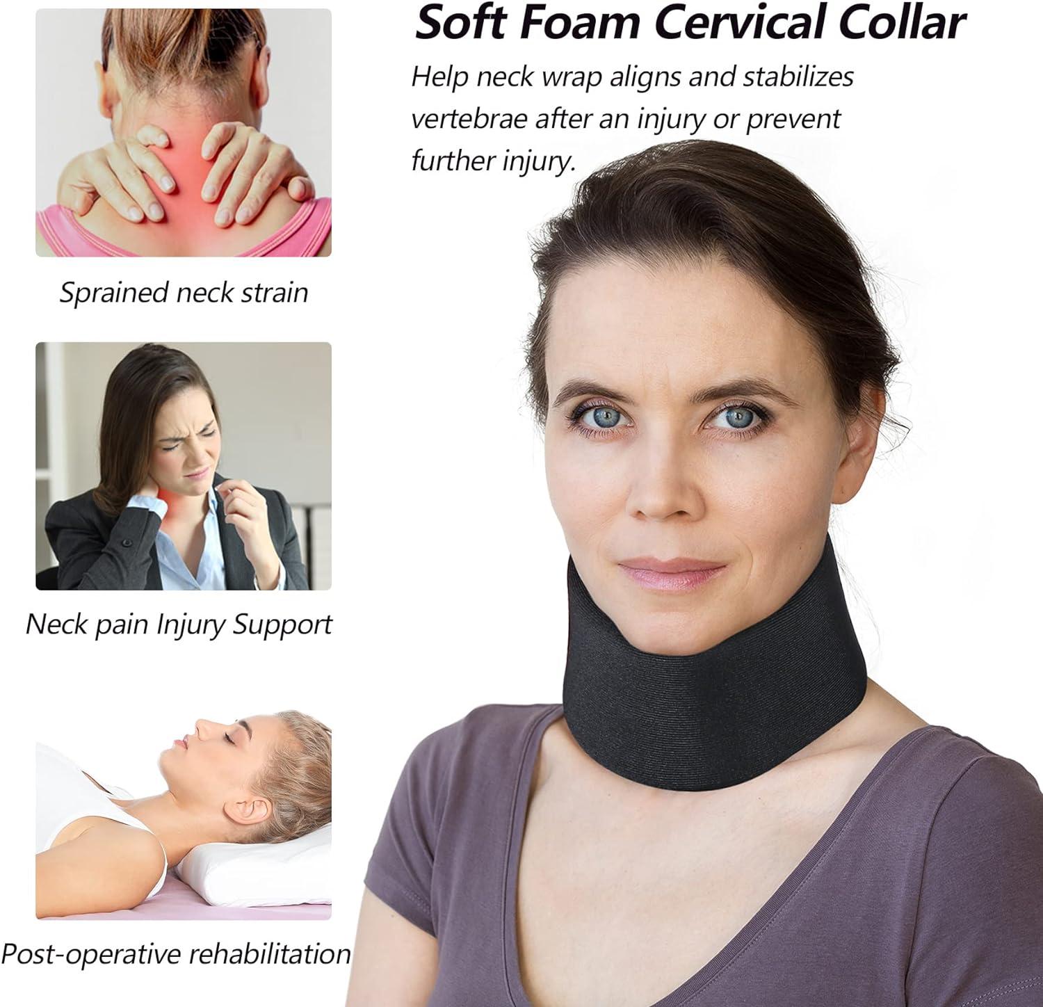 Adjustable Soft Foam Neck Brace for Pain Relief - Black 3 Depth Collar ...