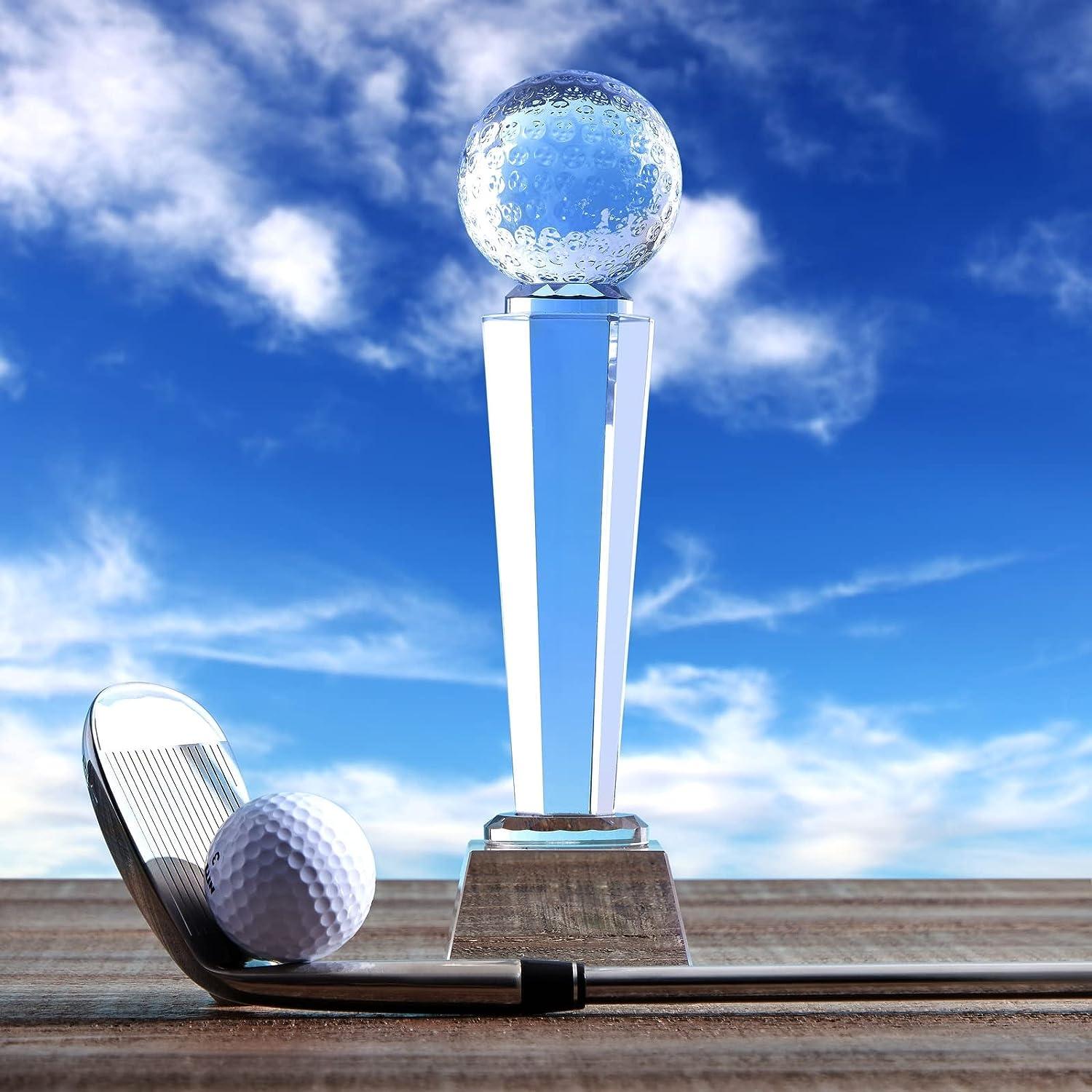 Juvale Crystal Glass Golf Trophy - 9 inch Paperweight for Desktop ...