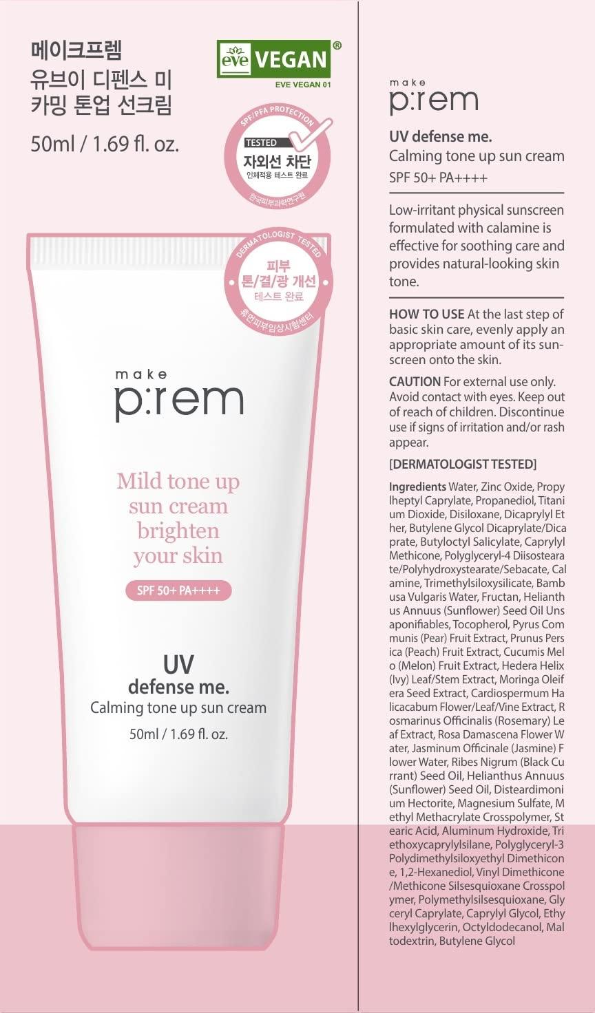 MAKEPREM Calamine Sun Cream SPF 50+ PA++++ - Vegan Korean Mineral Sunblock for Sensitive Acne ...