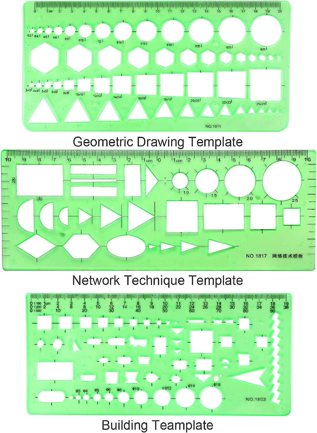 11PCS Geometric Drawings Templates Drafting Stencils Measuring Tools ...
