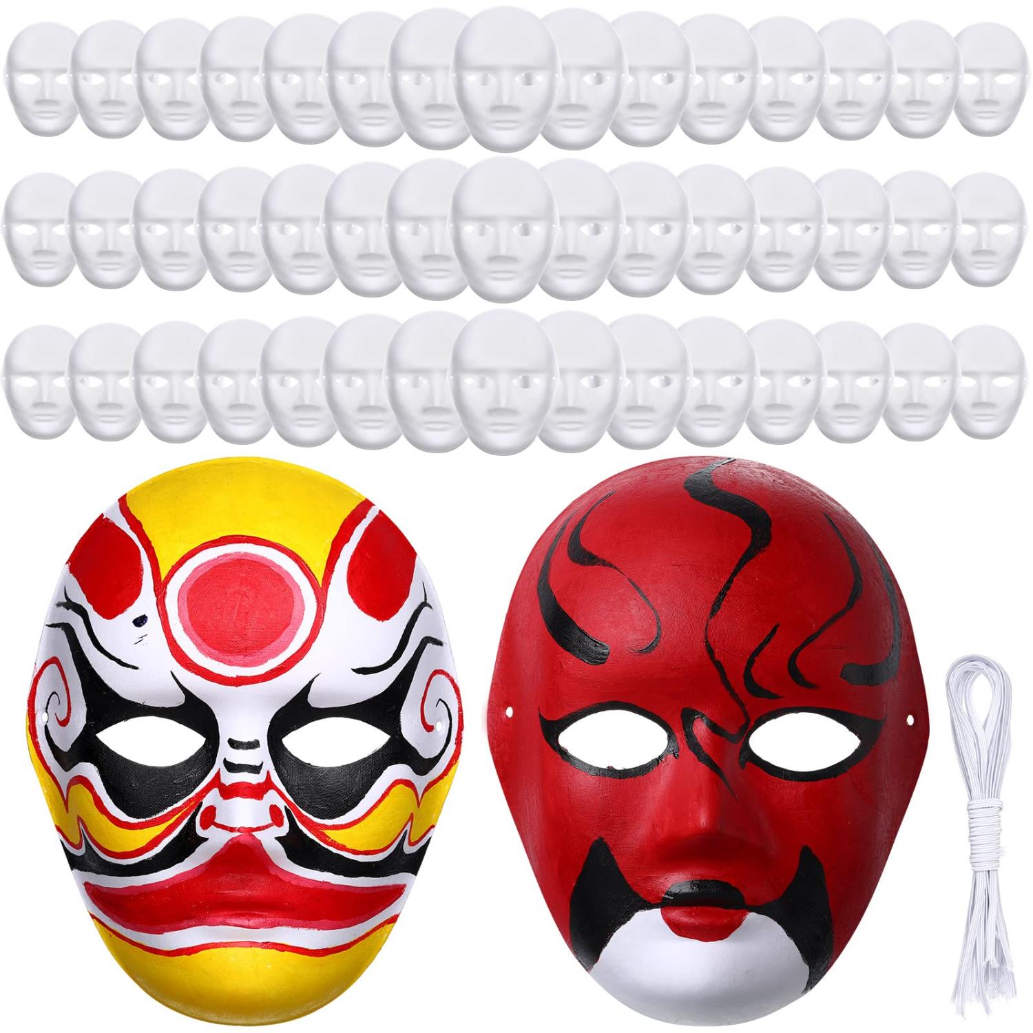 Aoriher 50 Pcs Paper Mache Full Face Masks for DIY Crafts - White Blank ...