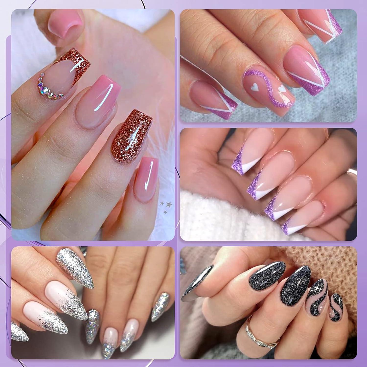 Rechoo 6pcs Gel Liner Nail Art Set Multicolor French Manicure UV Gel Polish with Platinum Glitter 10ml each