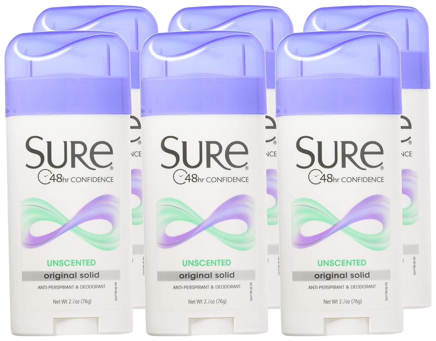 Sure Original Solid Unscented Anti-Perspirant Deodorant 2.70 oz (Pack ...